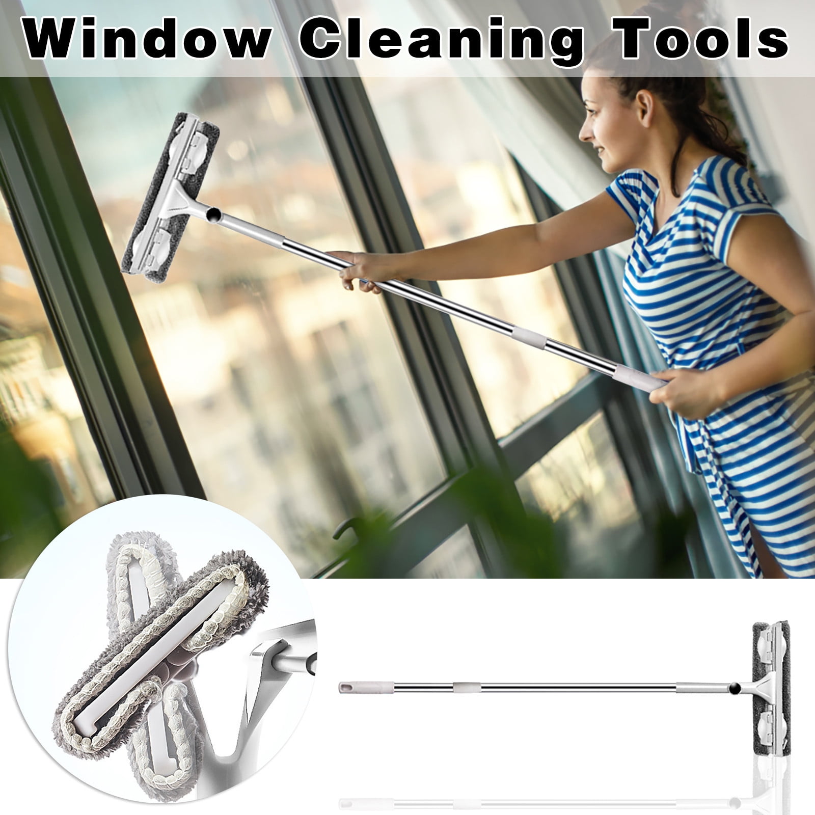 Telescopic Window Cleaner Kit - 55" Retractable Double-Sided Brush ...