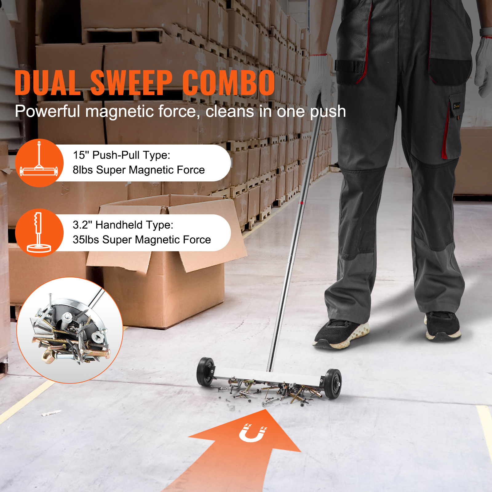 Telescoping 15-Inch Magnetic Sweeper With Wheels Efficient Clean-Up ...