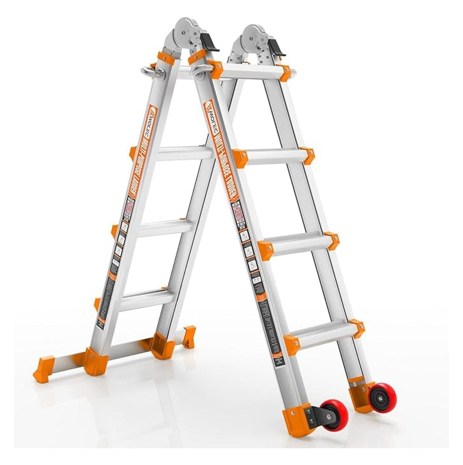 Telescoping A-Frame Ladder- 14FT Folding Extension Ladder with Wheels ...