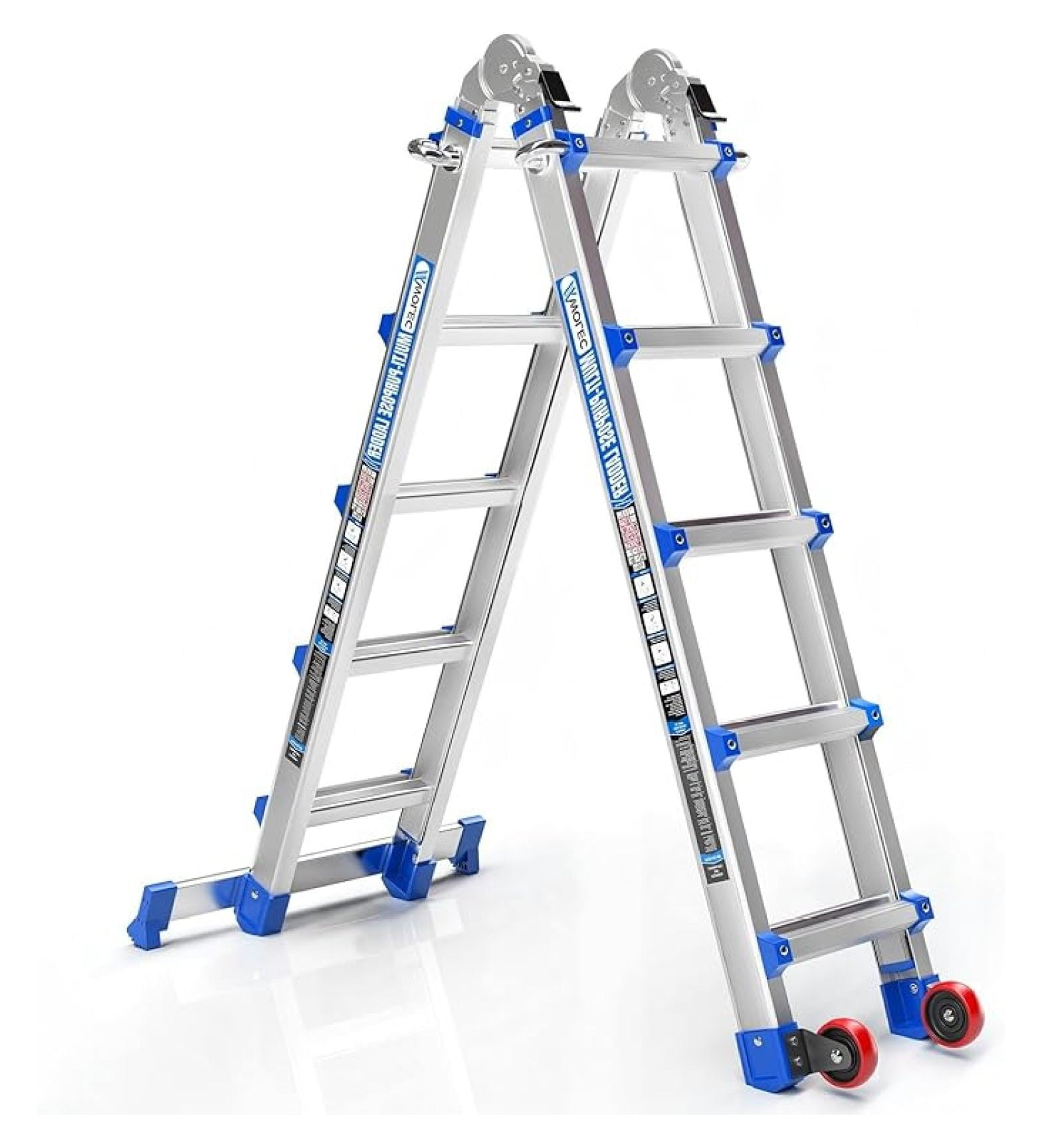 Telescoping A-Frame Ladder- 17FT Folding Extension Ladder with Wheels ...