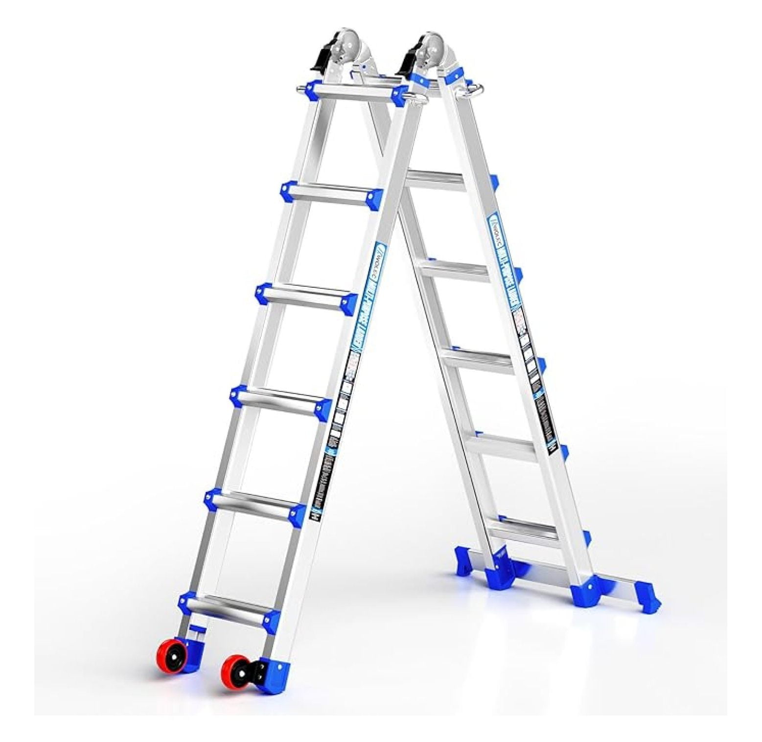 Telescoping A-Frame Ladder- 20FT Folding Extension Ladder with Wheels ...