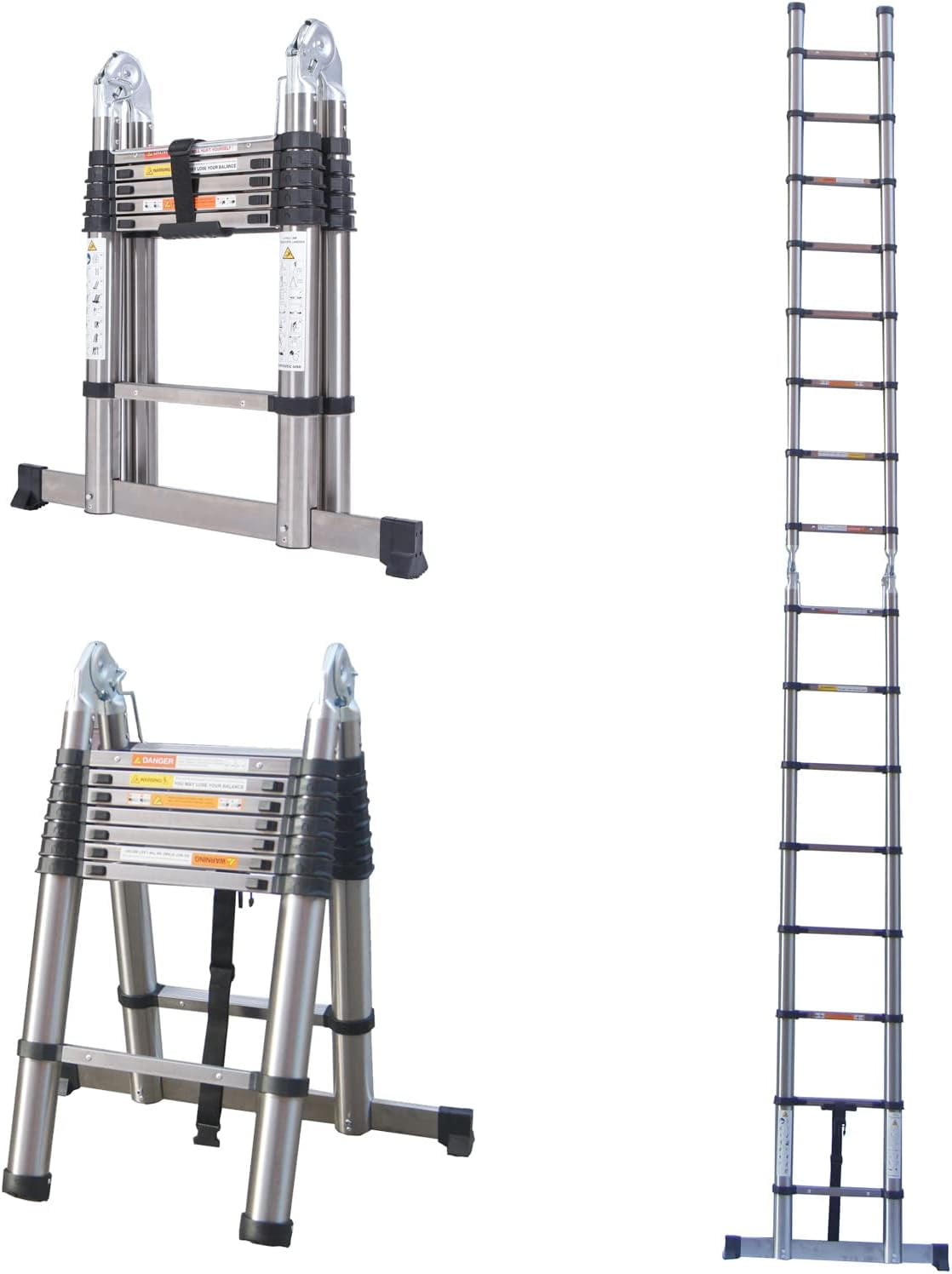 Telescoping A-Frame Ladder with Extension Ladder Stabilizer, 12FT ...