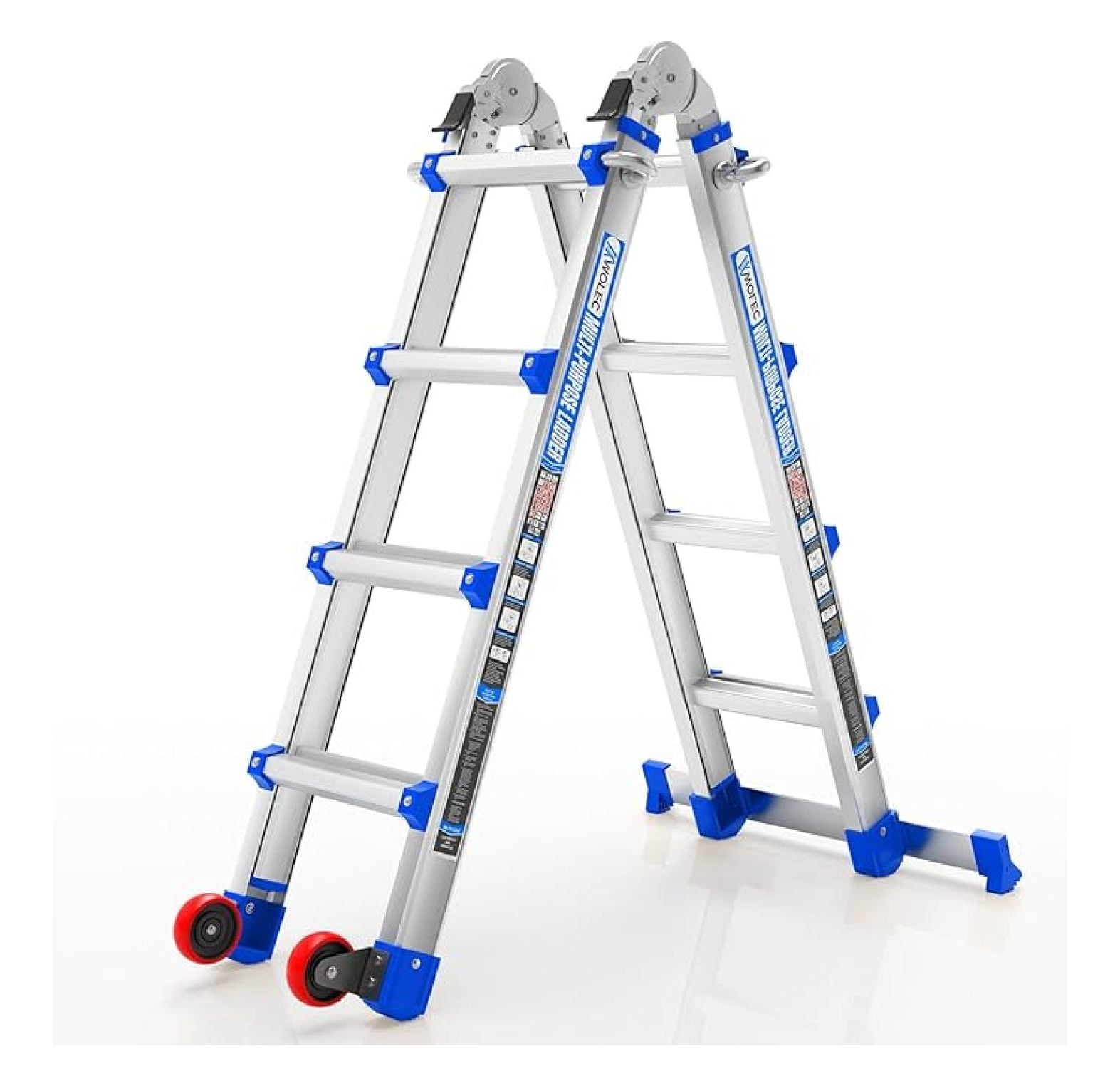 Telescoping A-Frame Ladder with Wheels & Stabilizer Bar - 14FT Folding ...