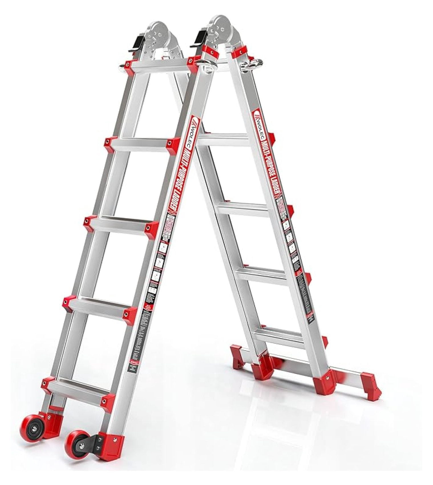 Telescoping A-Frame Ladder with Wheels & Stabilizer Bar - 17FT Folding ...
