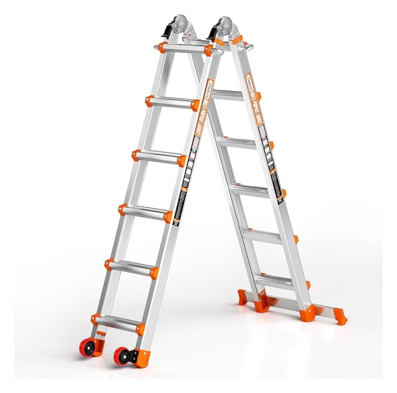 Telescoping A-Frame Ladder with Wheels & Stabilizer Bar - 20FT Folding ...