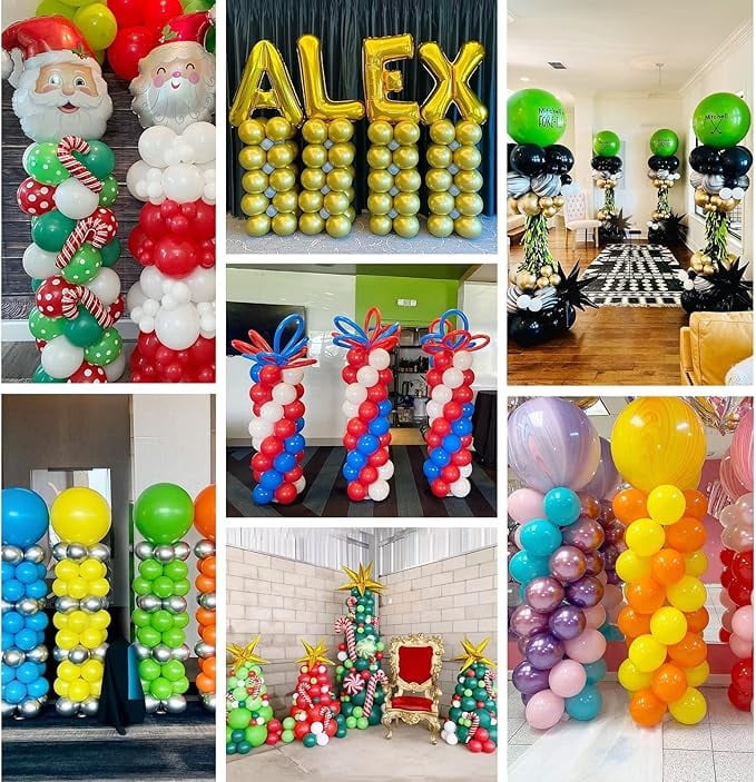 Telescoping Balloon Stand Set of 4, 1.5ft to 7ft Free Adjustable Metal Balloon Column Stand for ...