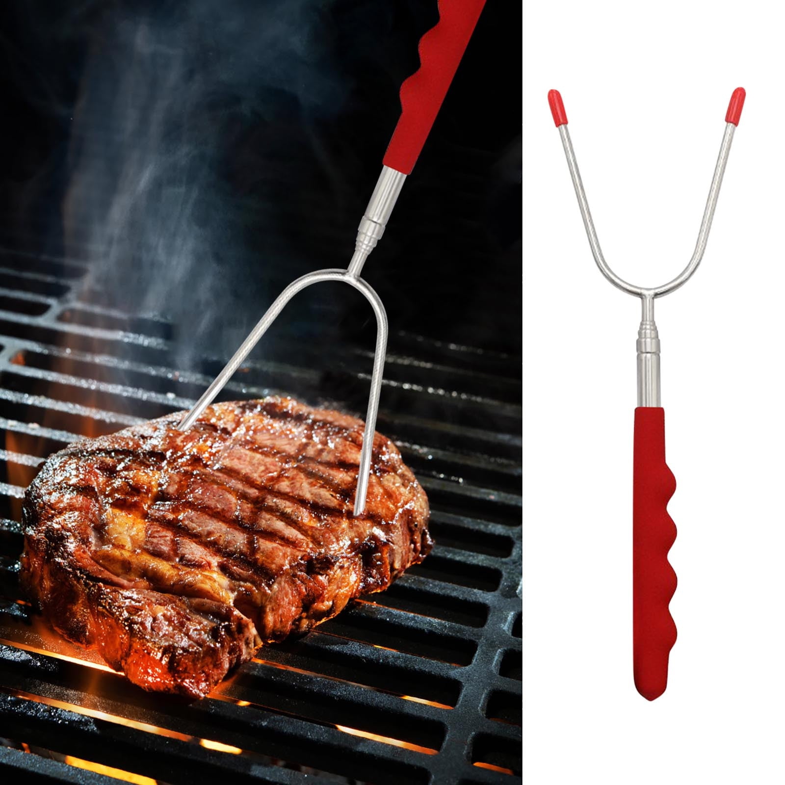 2PCS Telescoping Barbecue Fork,Stainless Steel Barbecue Meat Fork with ...