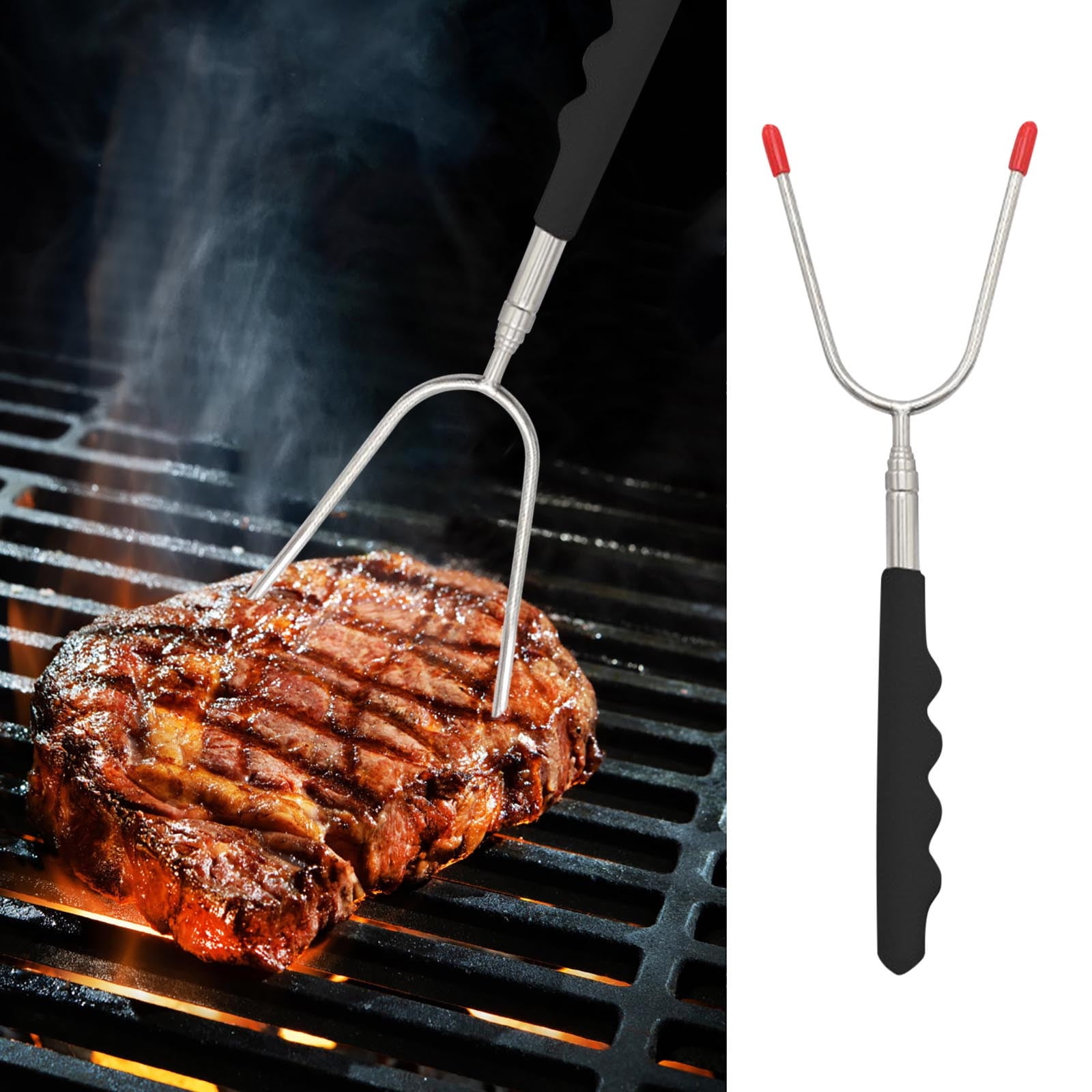2PCS Telescoping Barbecue Fork,Stainless Steel Barbecue Meat Fork with ...