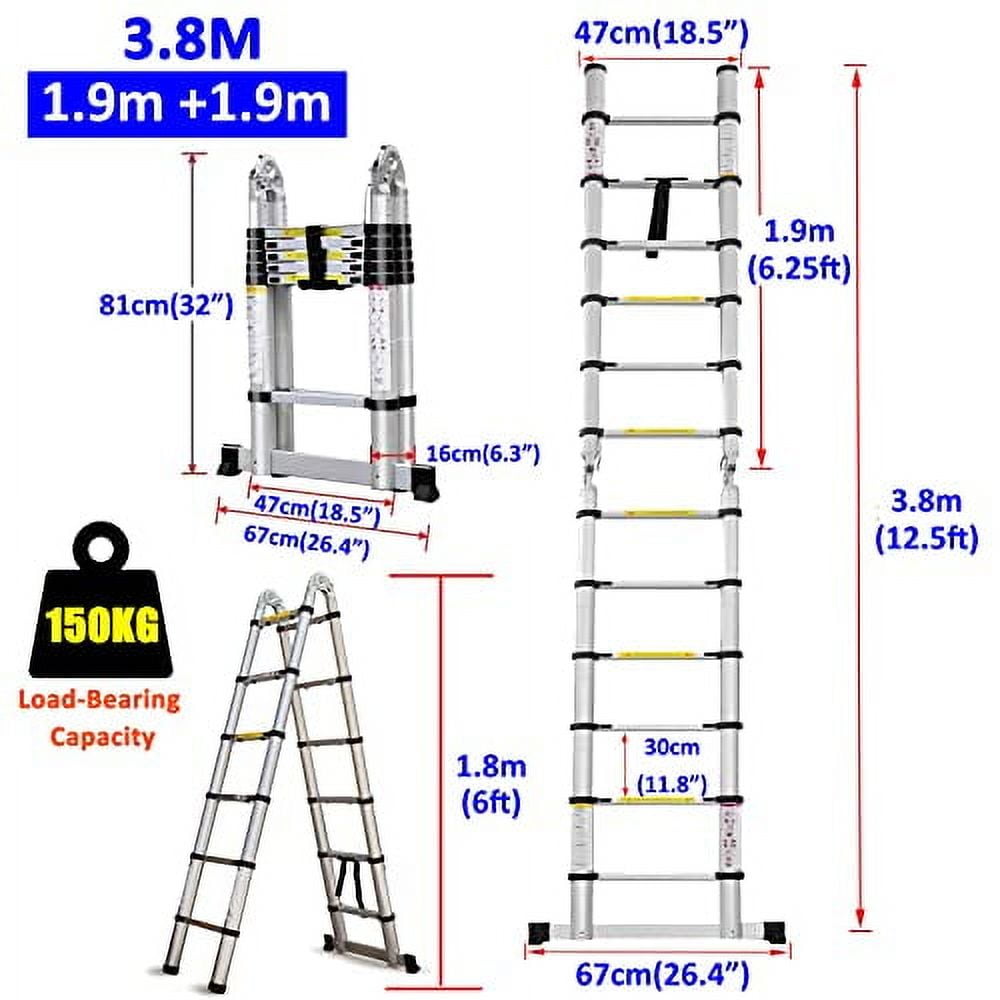 Telescoping Extension Ladder 12.5FT, A-Frame Straight 2-in-1 Multi ...