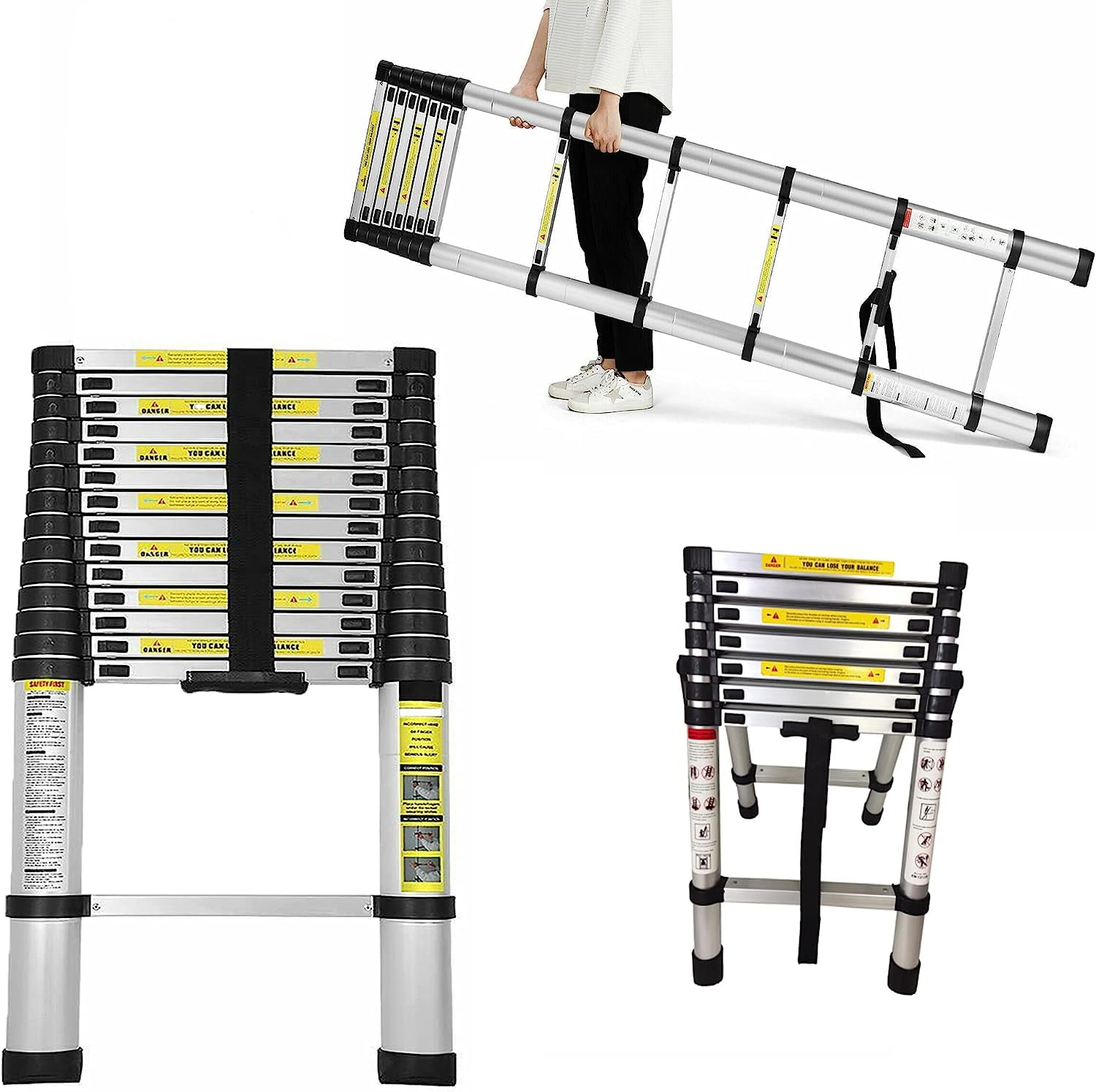 Telescoping Extension Ladder, 12.5FT Extend and Climb Telescoping ...