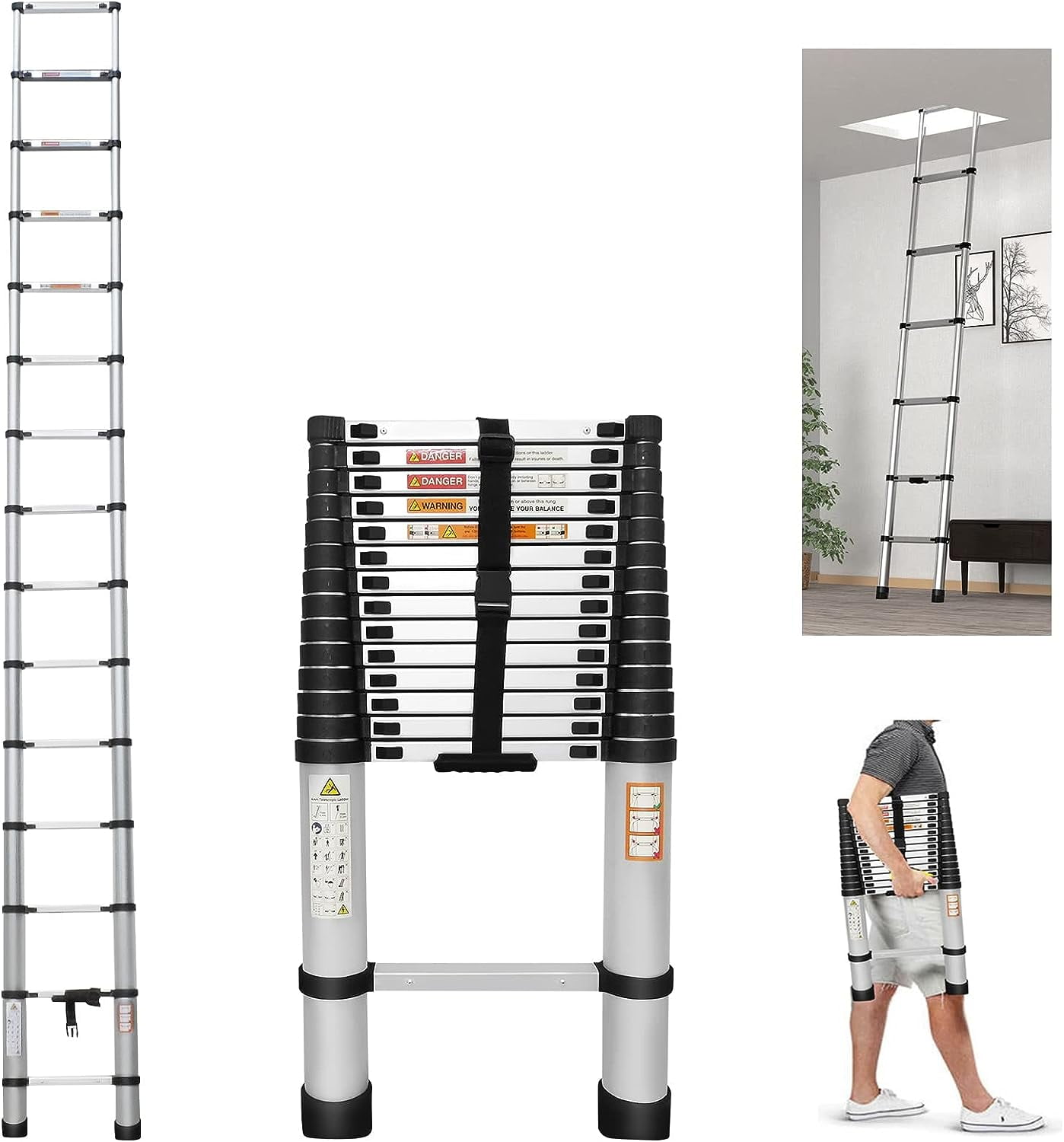 Jupiter Telescoping Extension Ladder 14.4 FT, Aluminum, Collapsible ...