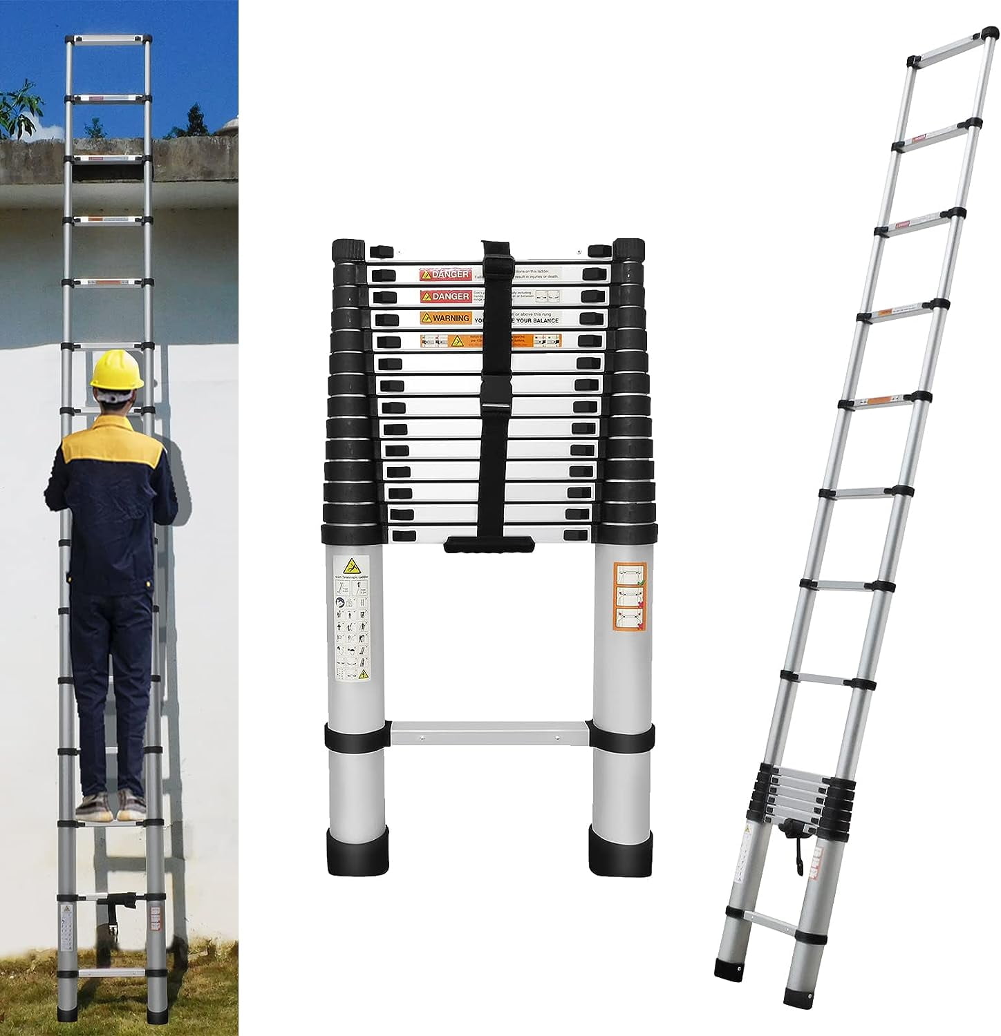 Telescoping Extension Ladder 14.4 FT, Telescoping Ladder Aluminum ...