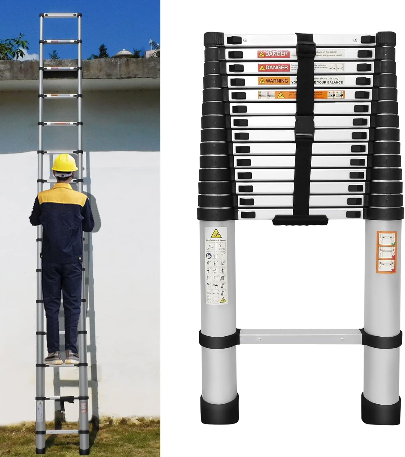 Telescoping Extension Ladder 14.5 FT, Folding Telescopic Aluminum ...