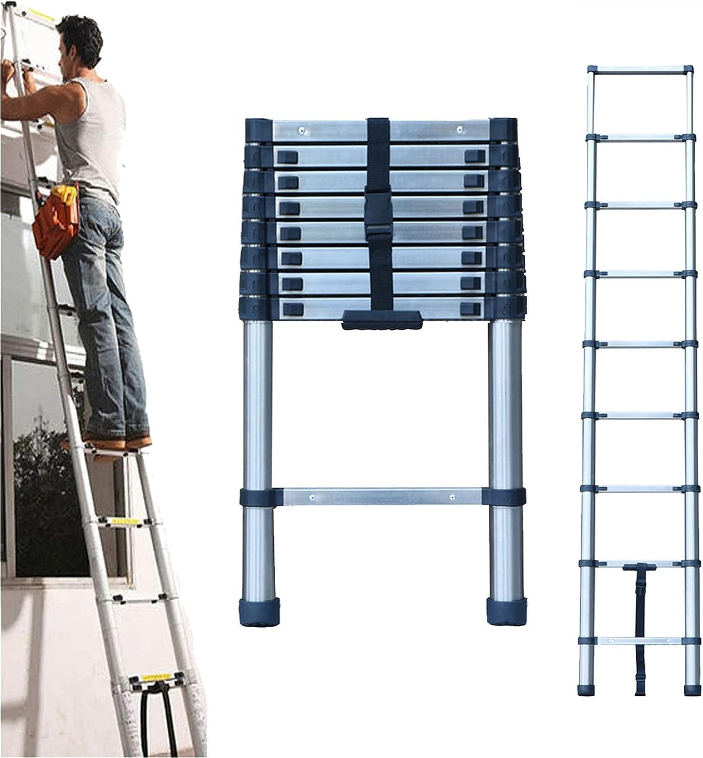 Telescoping Extension Ladder 8.5FT, Stainless Steel Telescoping Ladders ...