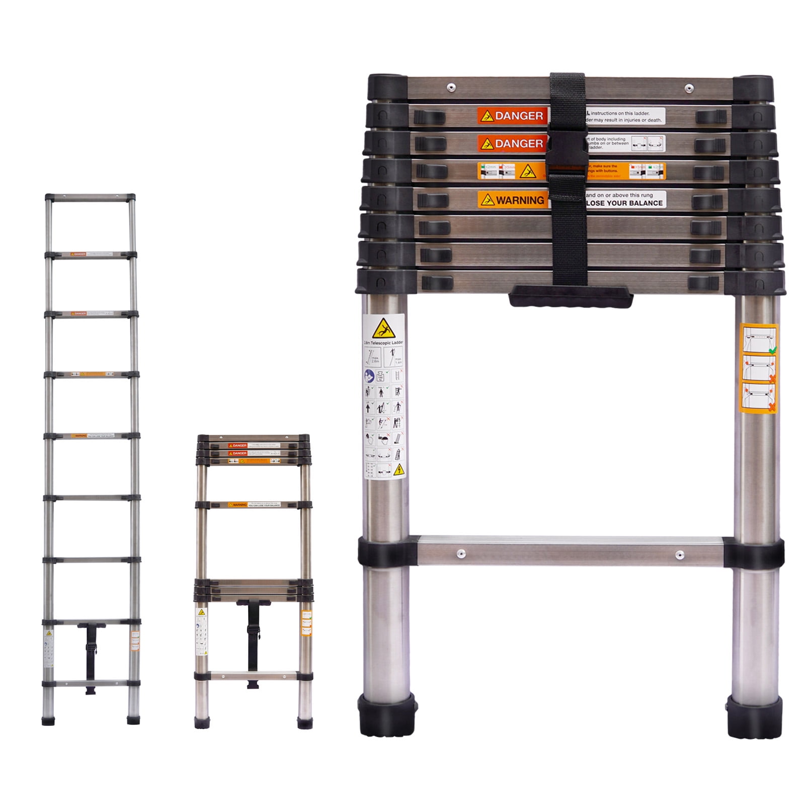 Telescoping Extension Ladder Stainless Steel Single Ladder Portable ...