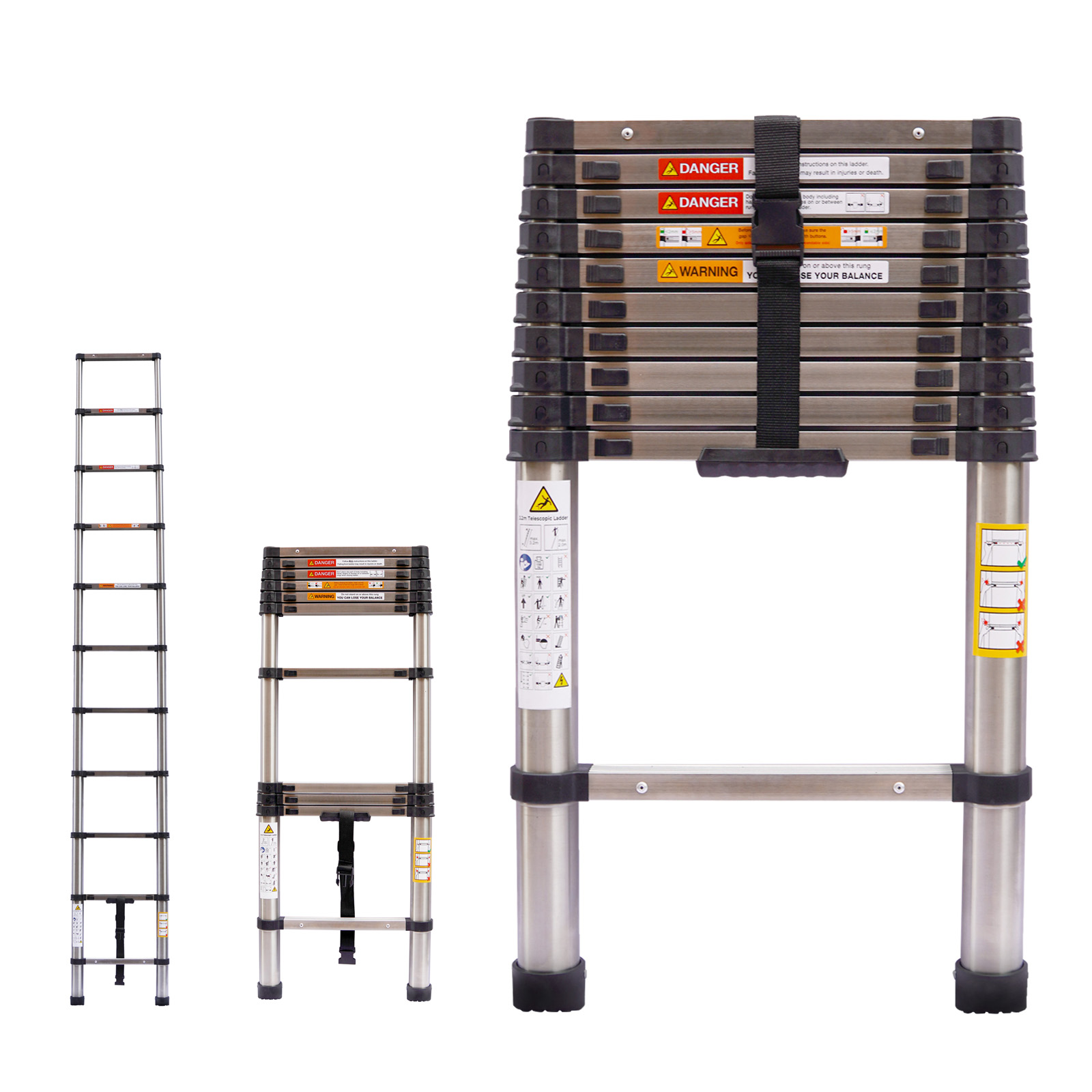 Telescoping Extension Ladder Stainless Steel Single Ladder Portable ...