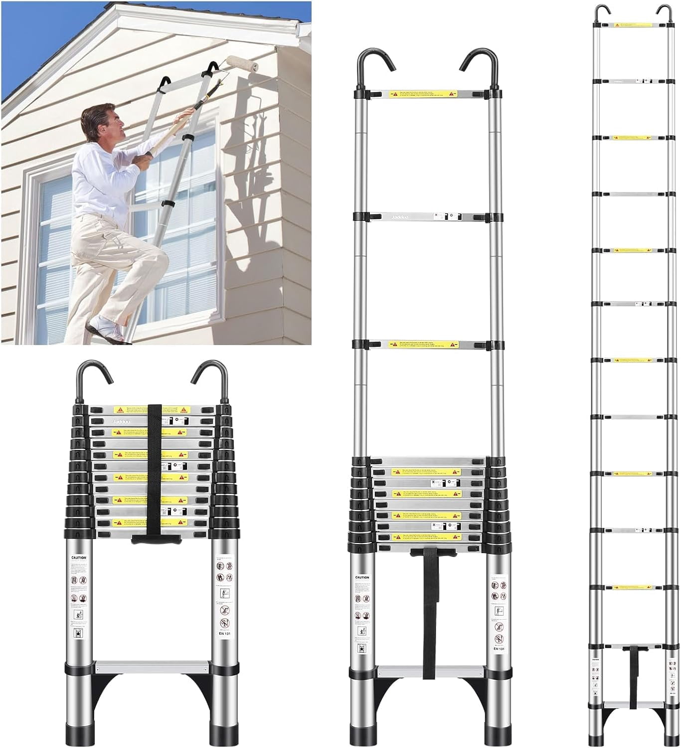 Telescoping FT Extension Ladder Aluminum Lightweight Telescopic Ladder ...
