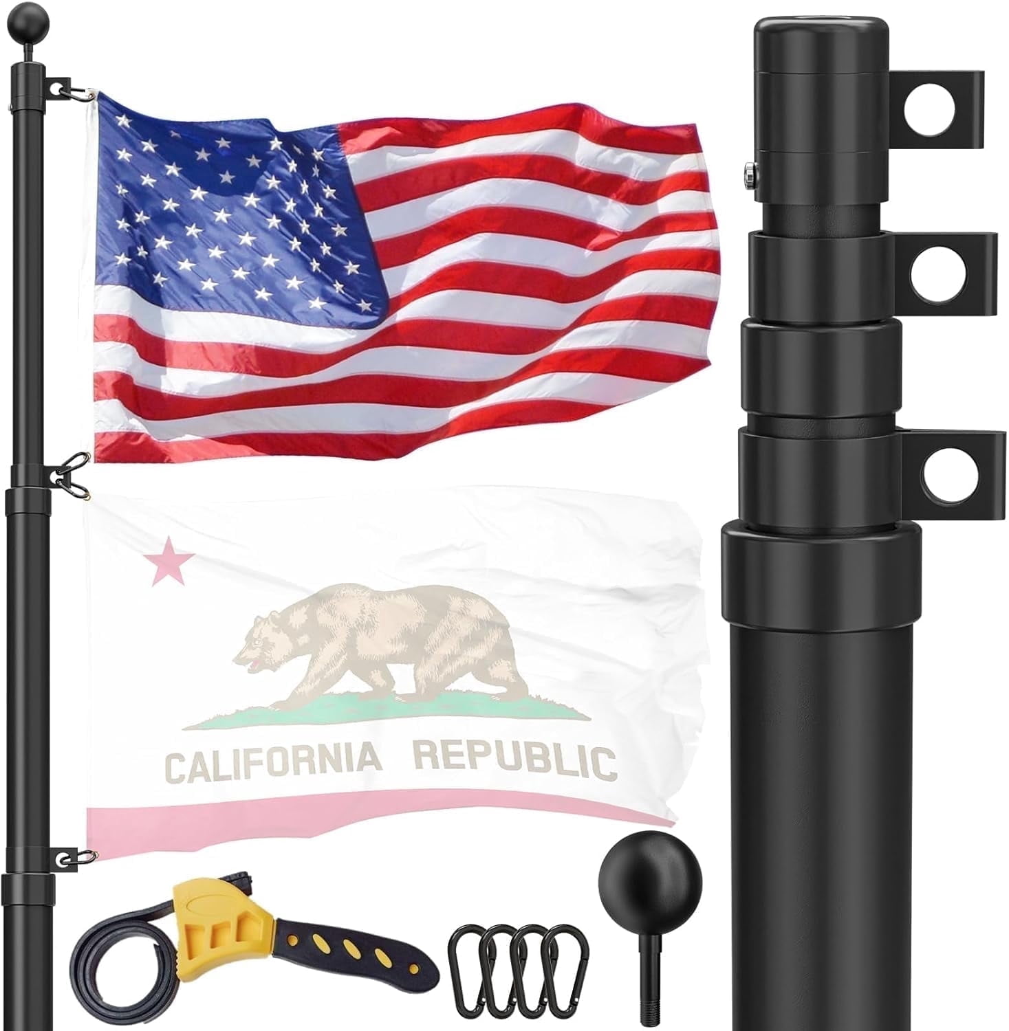 Telescoping Flag Pole for Outside House, 25 FT Heavy Duty 45K PSI & 95 ...