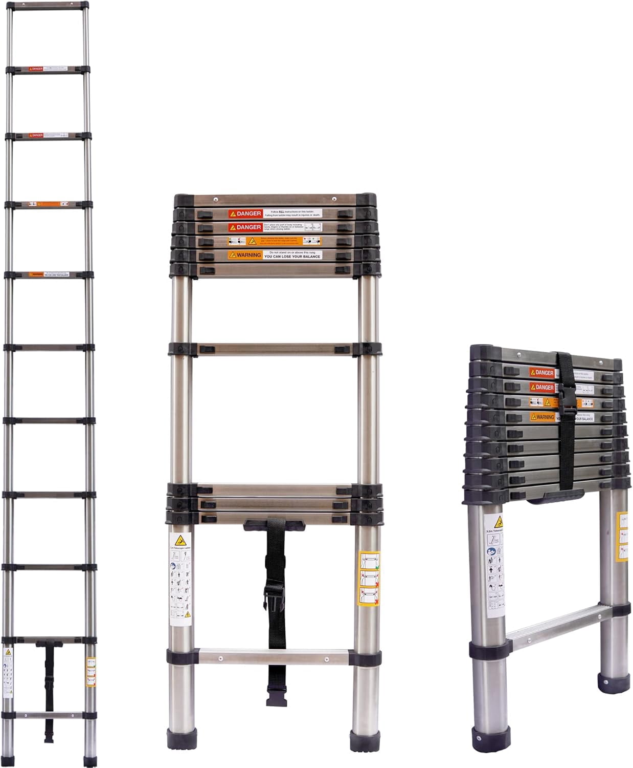 Telescoping Ladder 10.5FT Stainless Steel Telescopic Extension Ladder ...