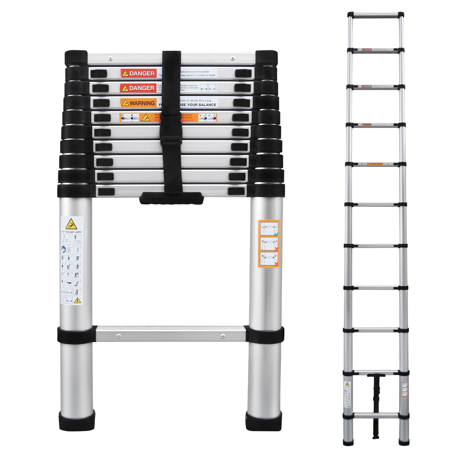 Telescoping Ladder 10.5ft Aluminum Folding Ladder 330lbs Max Load ...