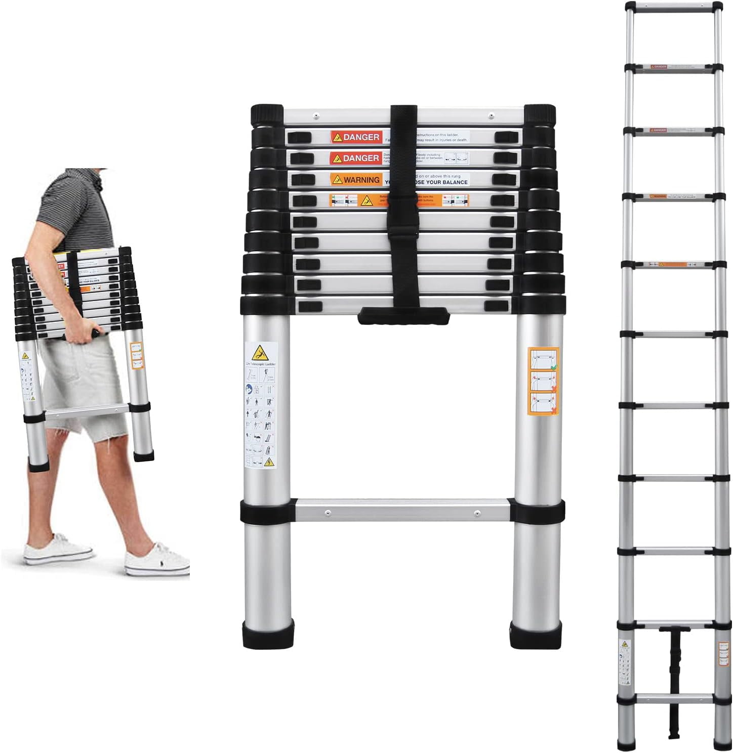 Telescoping Ladder, 10 FT Aluminum Telescopic Ladder Extension ...
