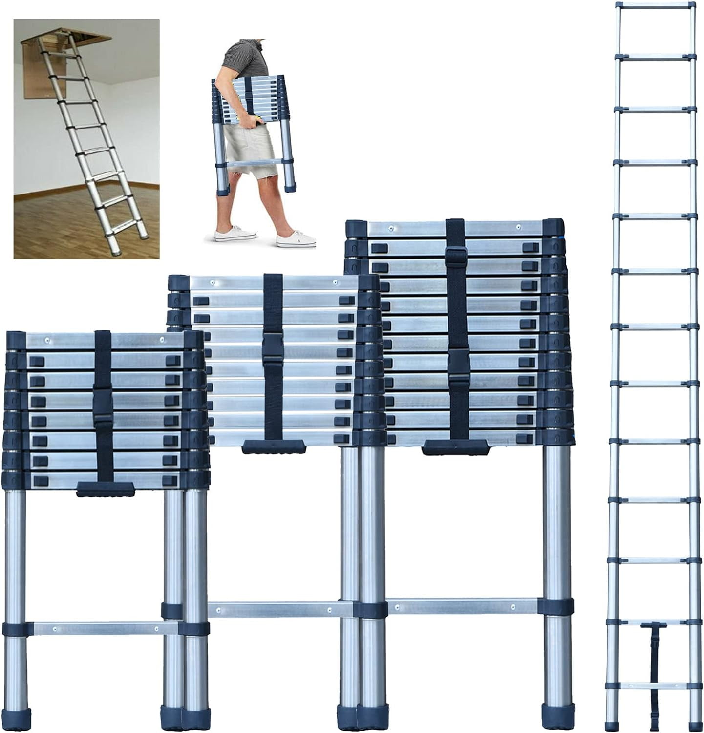 Telescoping Ladder 10 FT Step Ladder Stainless Steel Telescopic ...