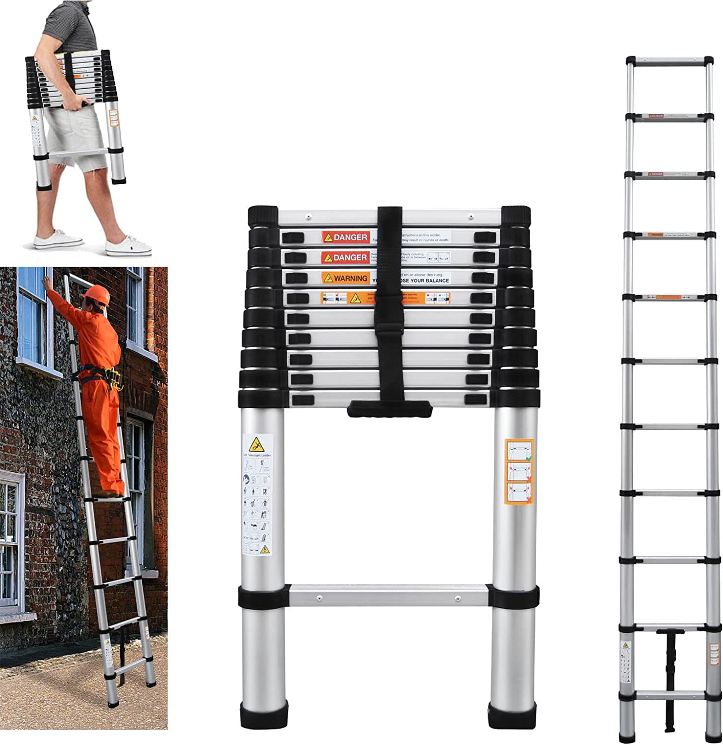 Telescoping Ladder 10FT Aluminum Telescoping Extension Ladder ...