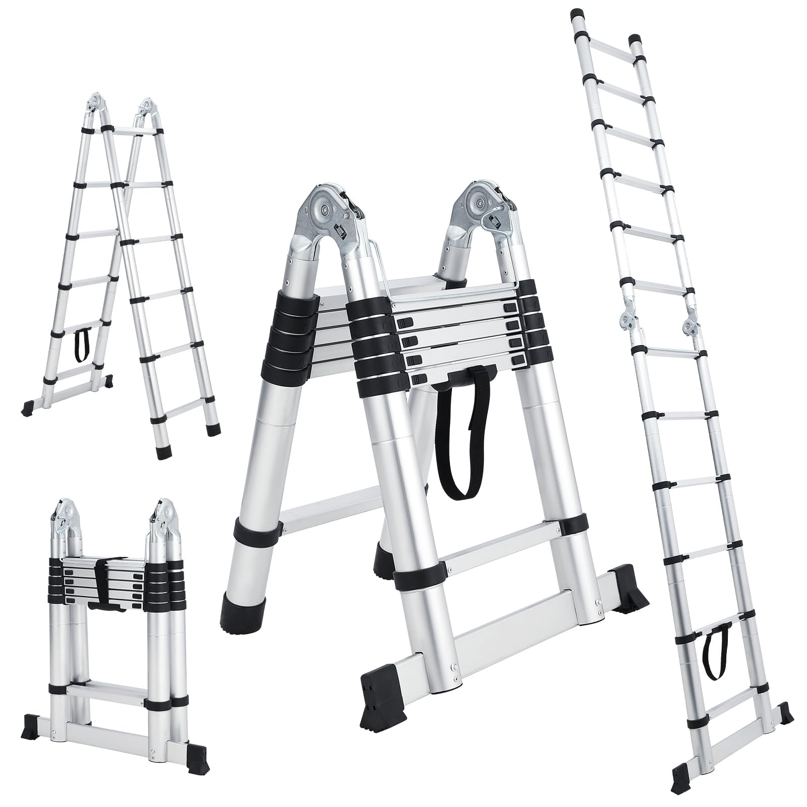 Telescoping Ladder,12.5 FT Aluminum Extension Ladder with Tool Tray ...