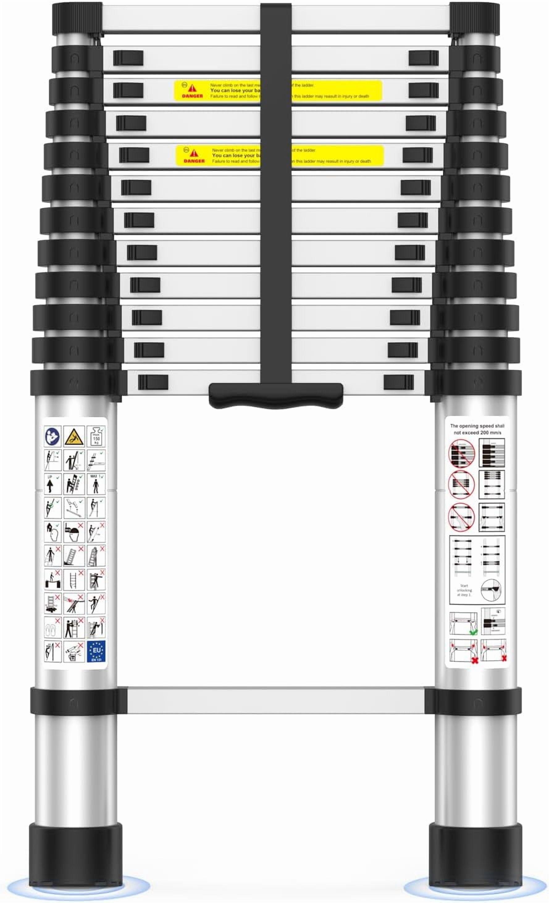 12.5 FT Telescoping Extension Ladder (Black) - 330lbs Heavy Duty ...