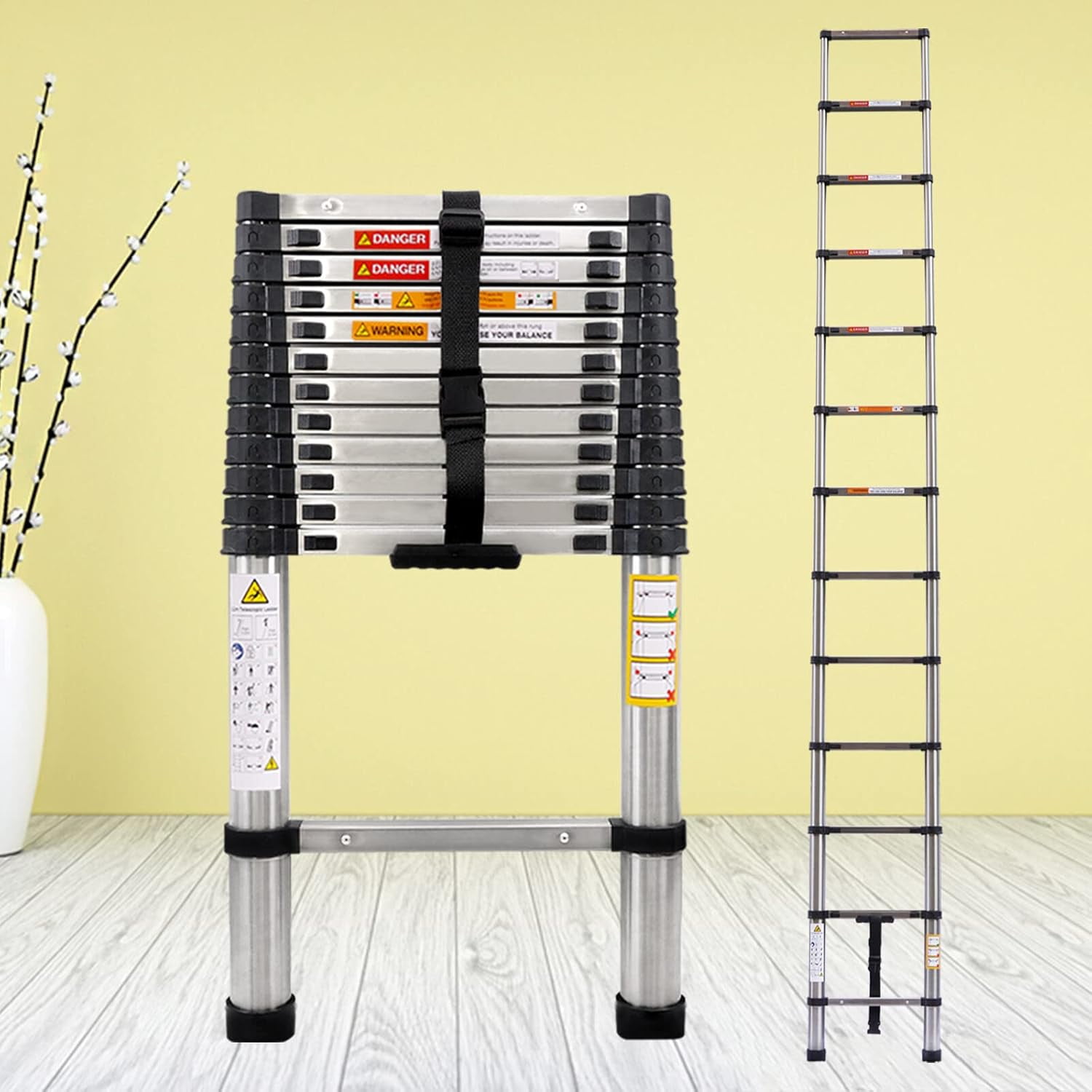 Telescoping Ladder 12.5FT/3.8M Stainless Steel Telescopic Extension ...