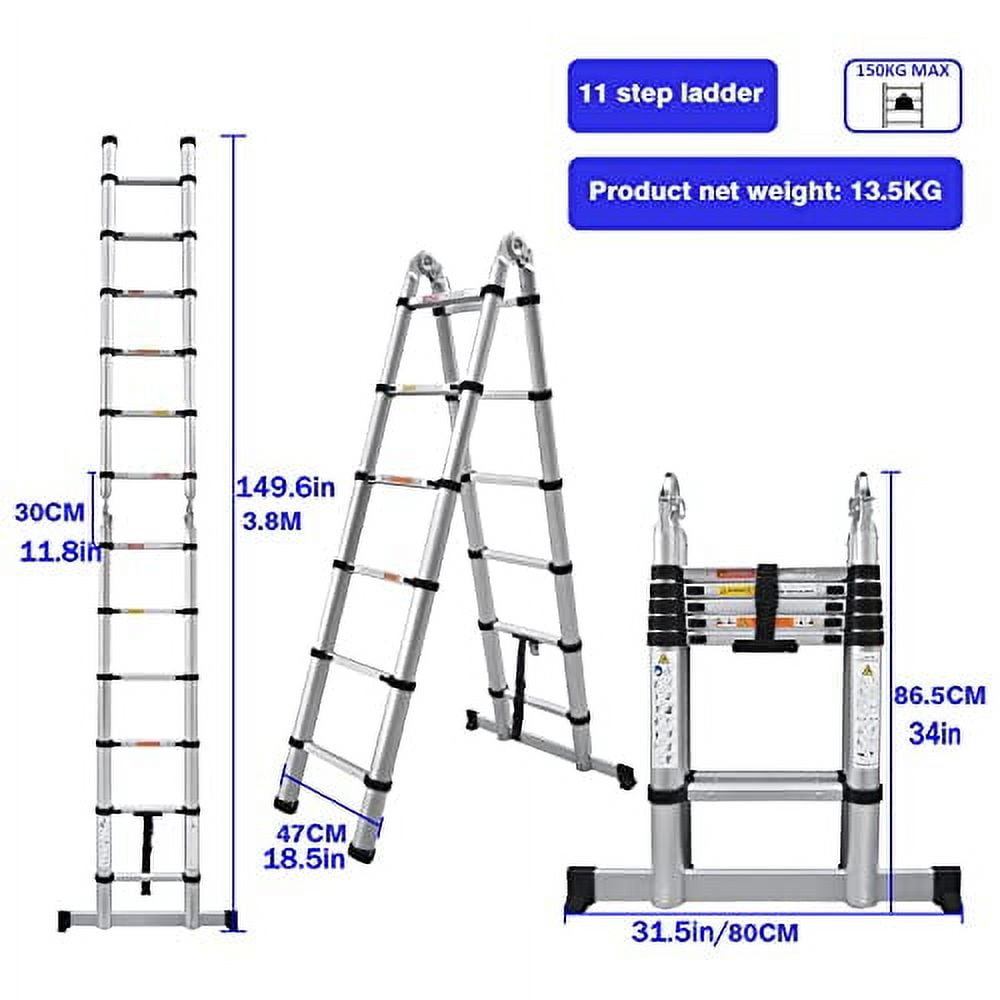 Telescoping Ladder 12.5FT, A-Frame Aluminum Extension Ladders with ...