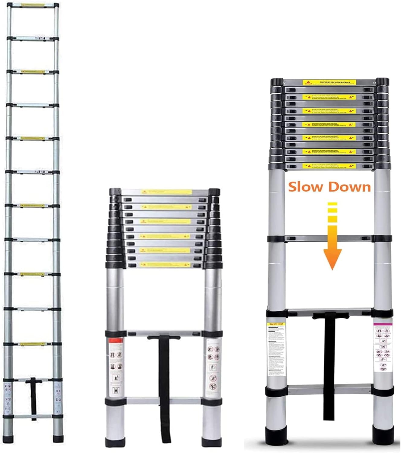 Telescoping Ladder 12.5FT Aluminum, Heavy Duty Collapsible Extension ...