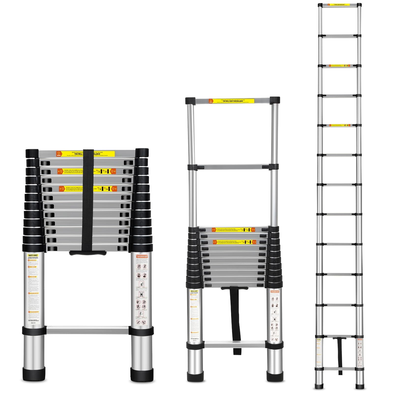 Telescoping Ladder, 12.5FT Aluminum Telescopic Extension Ladder with ...