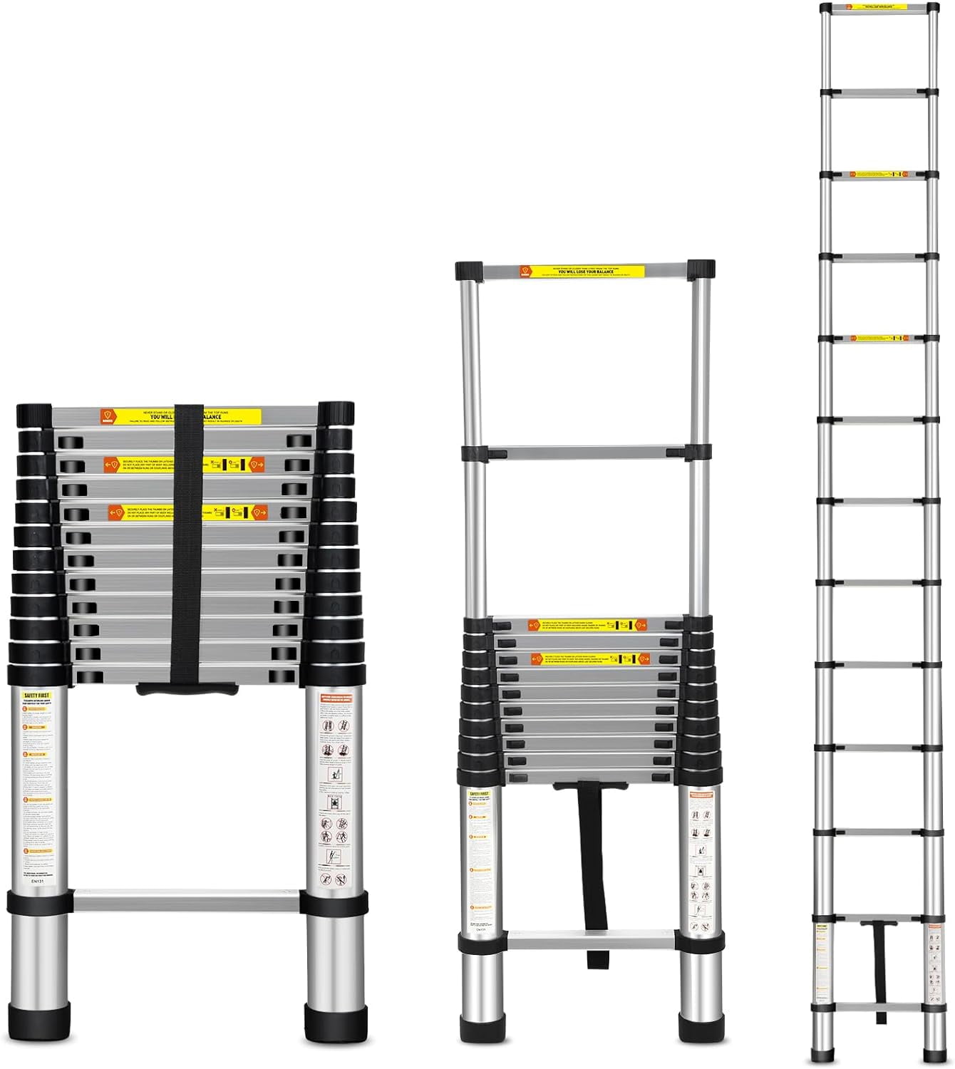 Telescoping Ladder, 12.5FT Aluminum Telescopic Extension Ladder with ...