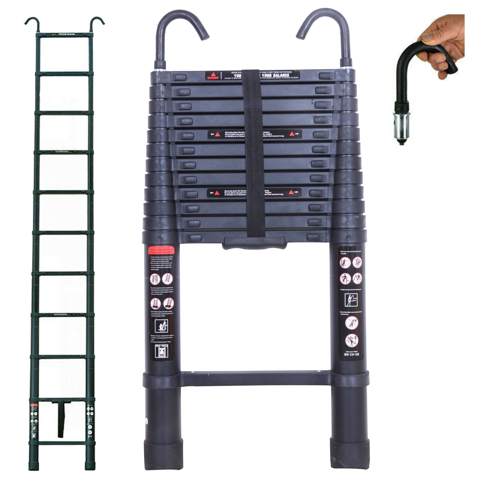 Telescoping Ladder 12.5ft Aluminum DIY Extendable Folding Ladder with 2 ...