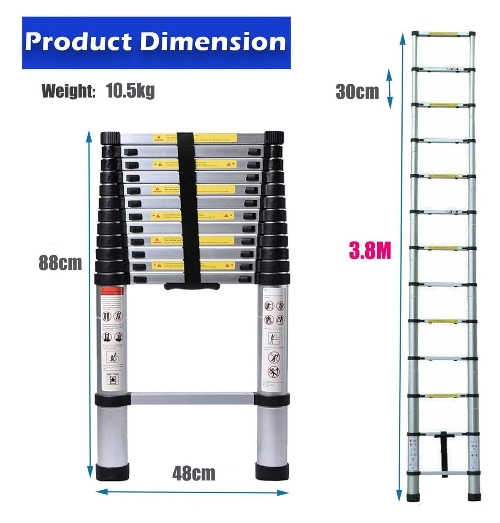 Telescoping Ladder 12.5ft Aluminum Folding Ladder 330lbs Max Load ...