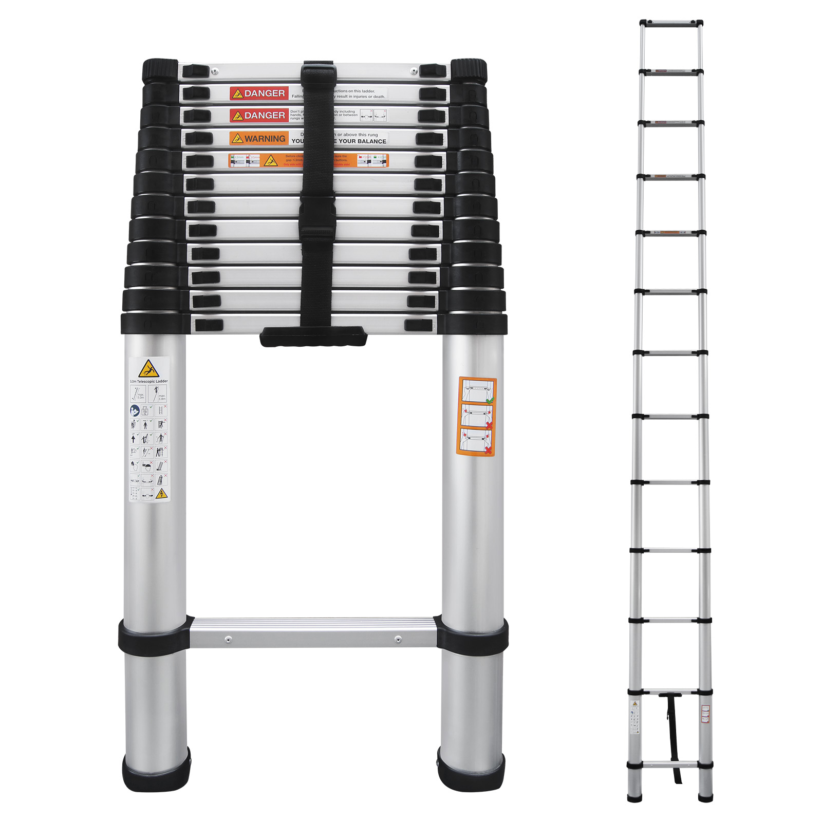 Telescoping Ladder 12.5ft Aluminum Folding Ladder 330lbs Max Load ...