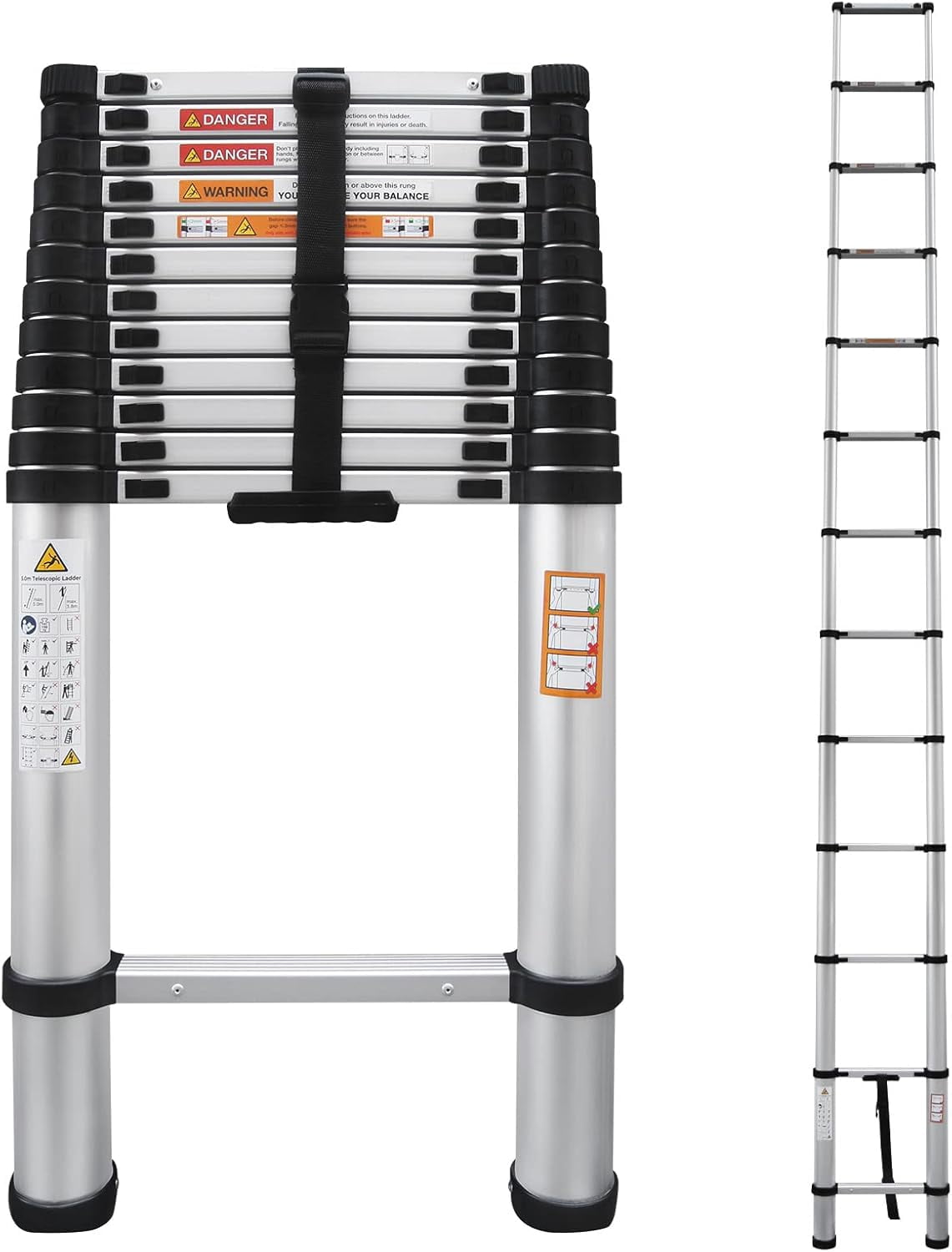 Telescoping Ladder 12.5ft Aluminum Folding Ladder 330lbs Max Load ...