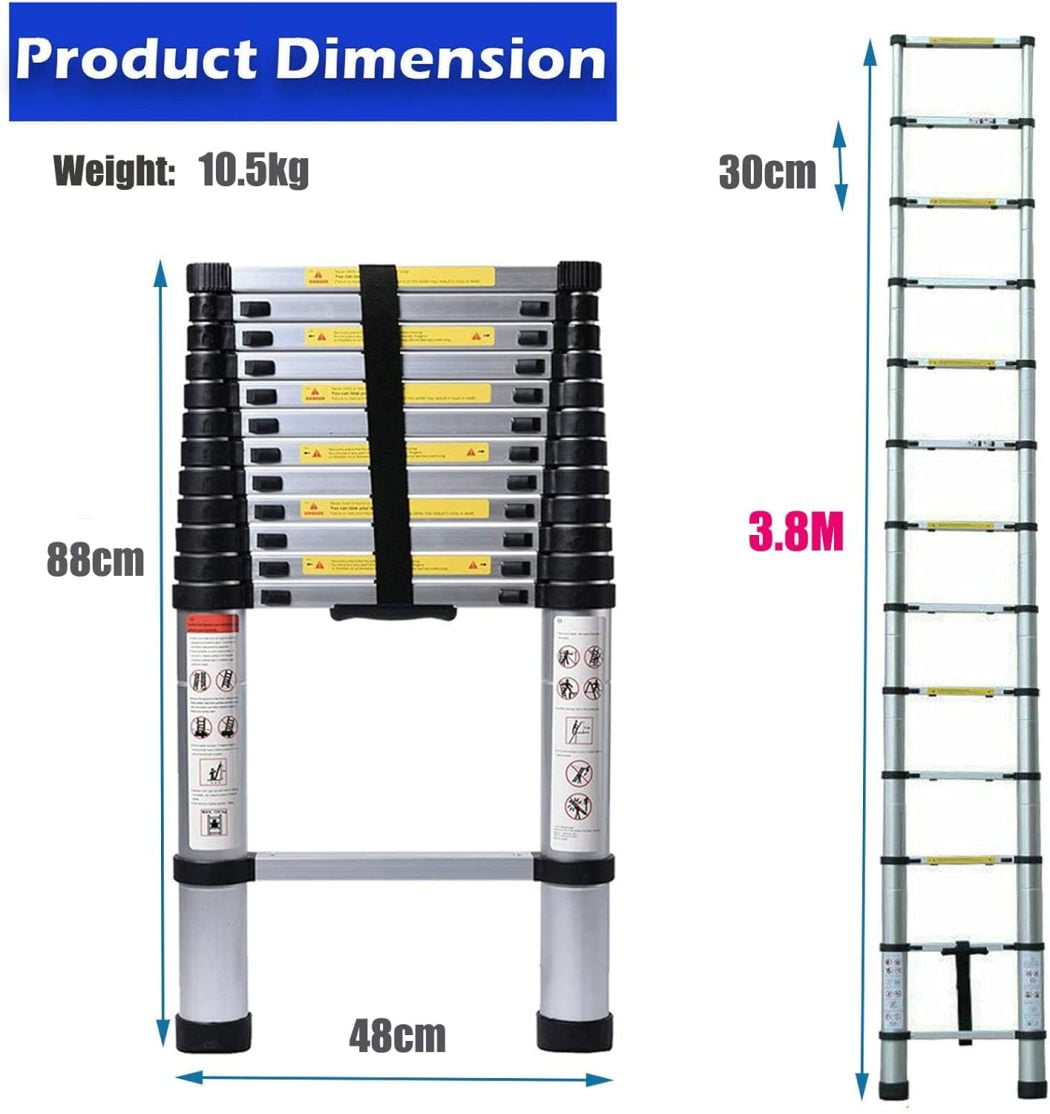 Telescoping Ladder 12.5ft Aluminum Folding Ladder 330lbs Max Load ...