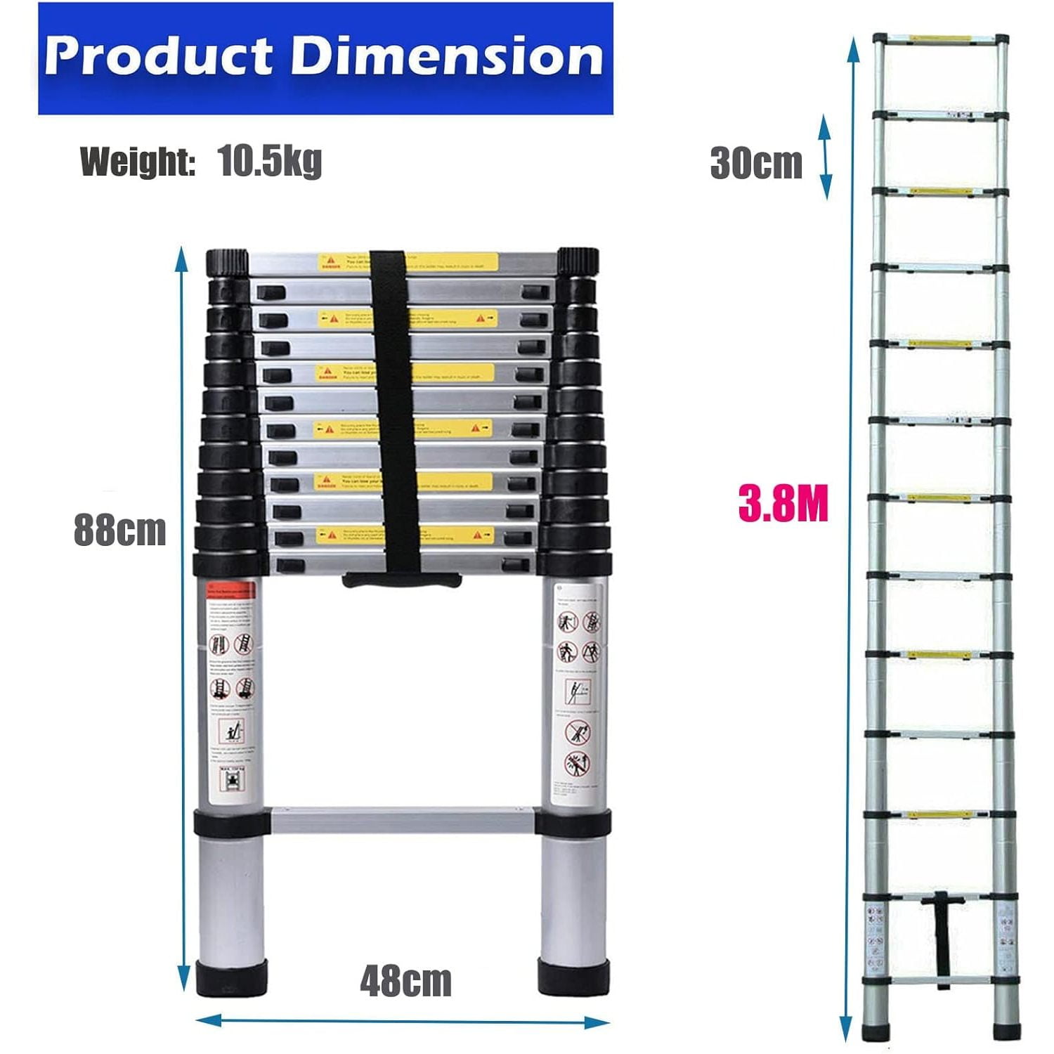 Telescoping Ladder 12.5ft Aluminum Folding Ladder 330lbs Max Load ...