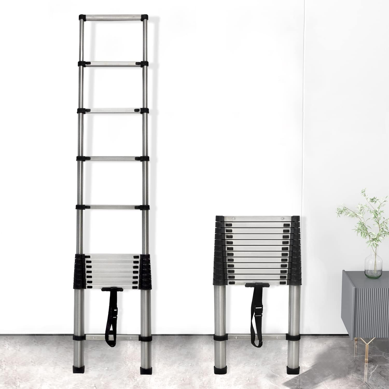 Telescoping Ladder 12.5ft Lightweight Stainless Steel Extension Ladder ...