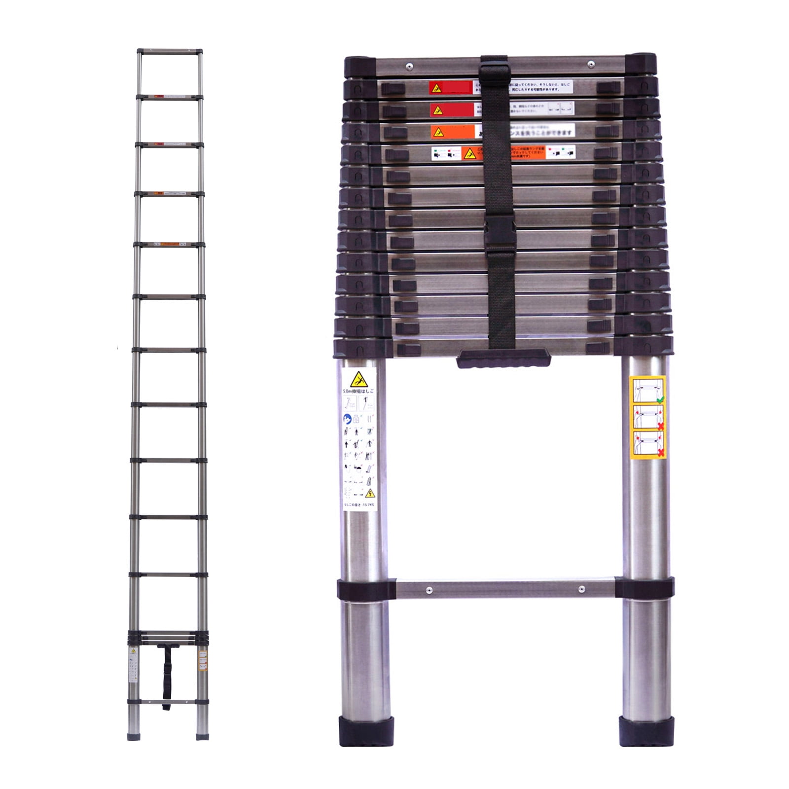 Telescoping Ladder 12.5ft Stainless Steel Folding Extension Ladder ...