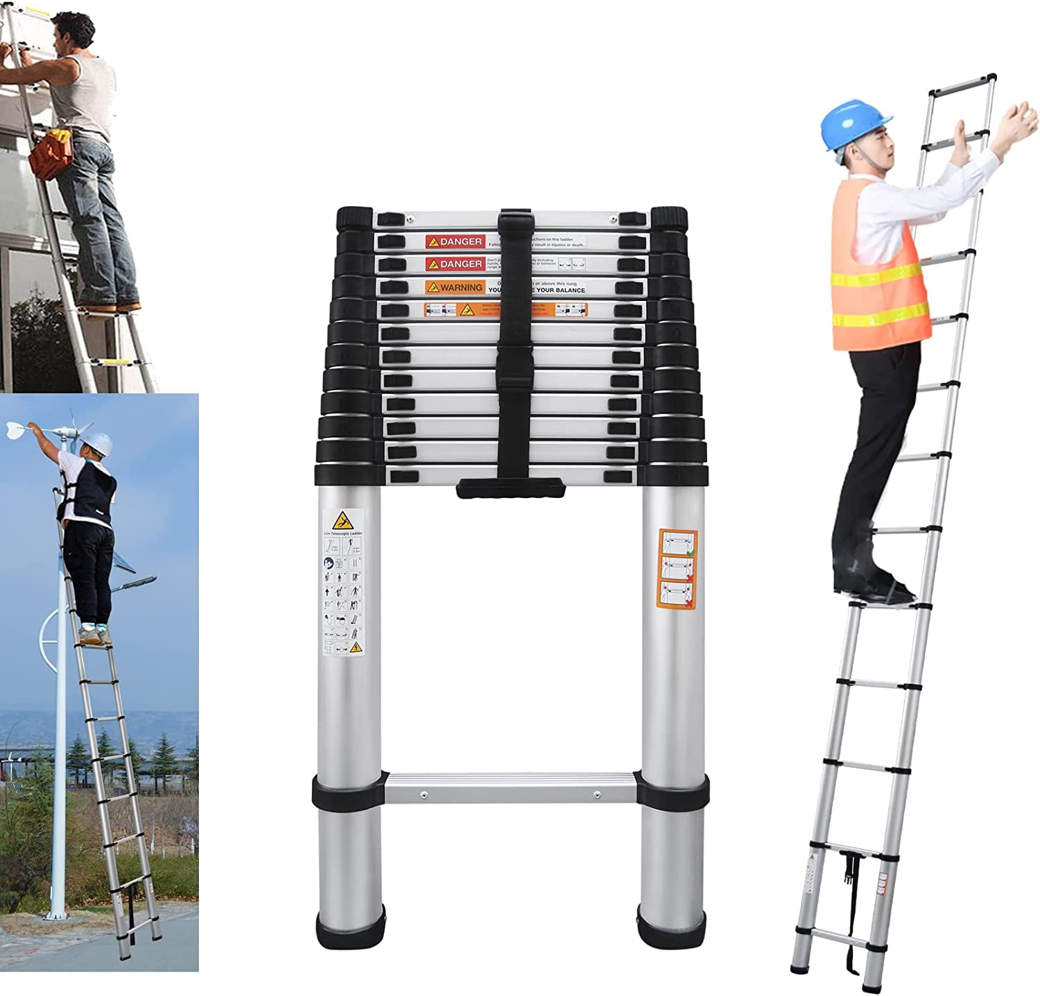 Telescoping Ladder 12FT Aluminum Telescoping Extension Ladder ...