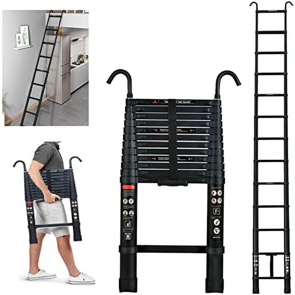 Extension Ladder Aluminum 12.5FT Telescoping Ladder With Roof Hooks ...