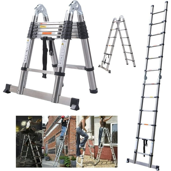 Telescoping Ladder 12FT, Extension Ladder 2-in-1, A-Frame Stainless ...