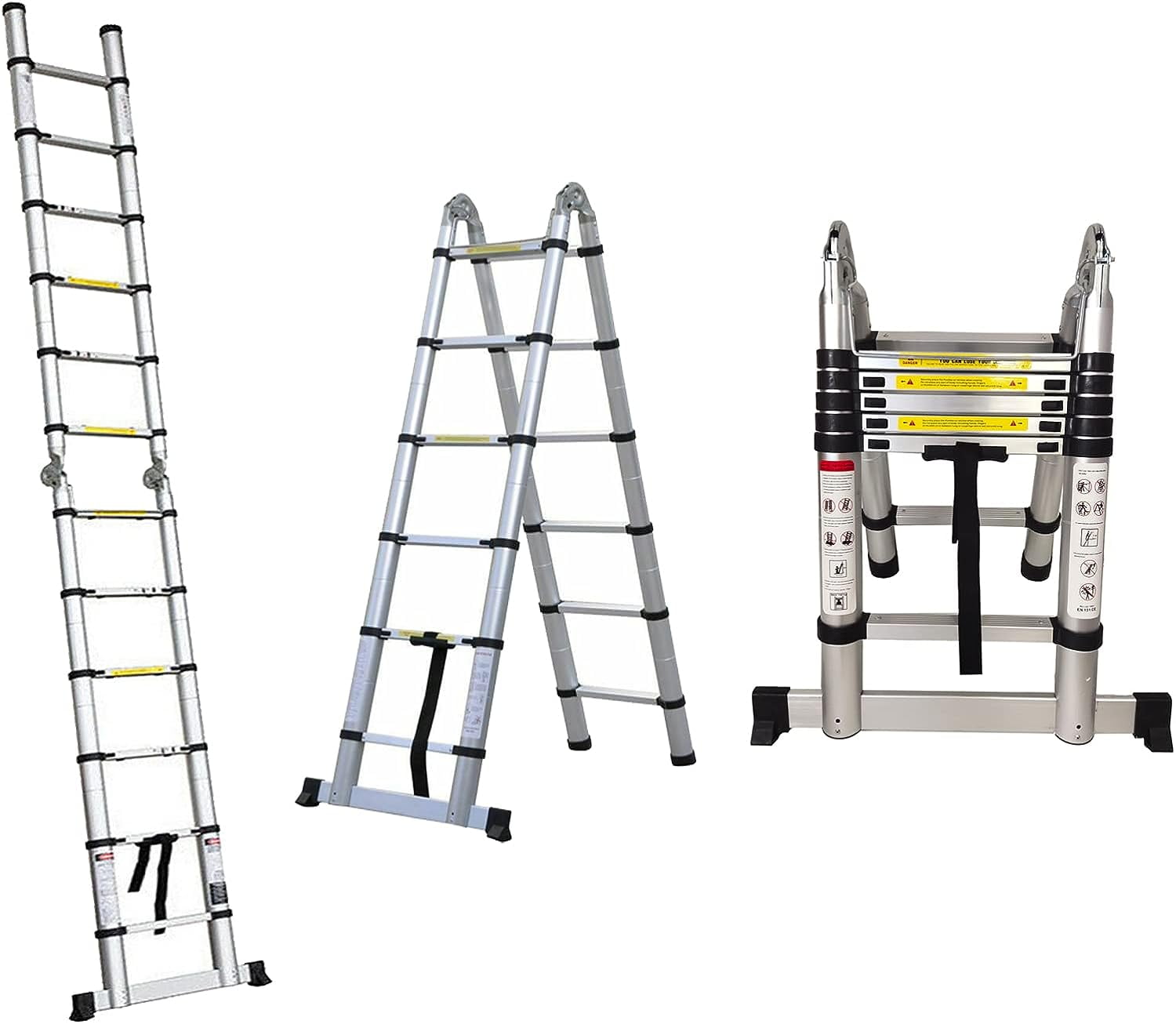 Telescoping Ladder 12ft, Extension Ladder with Ladder Stabilizer Bar ...