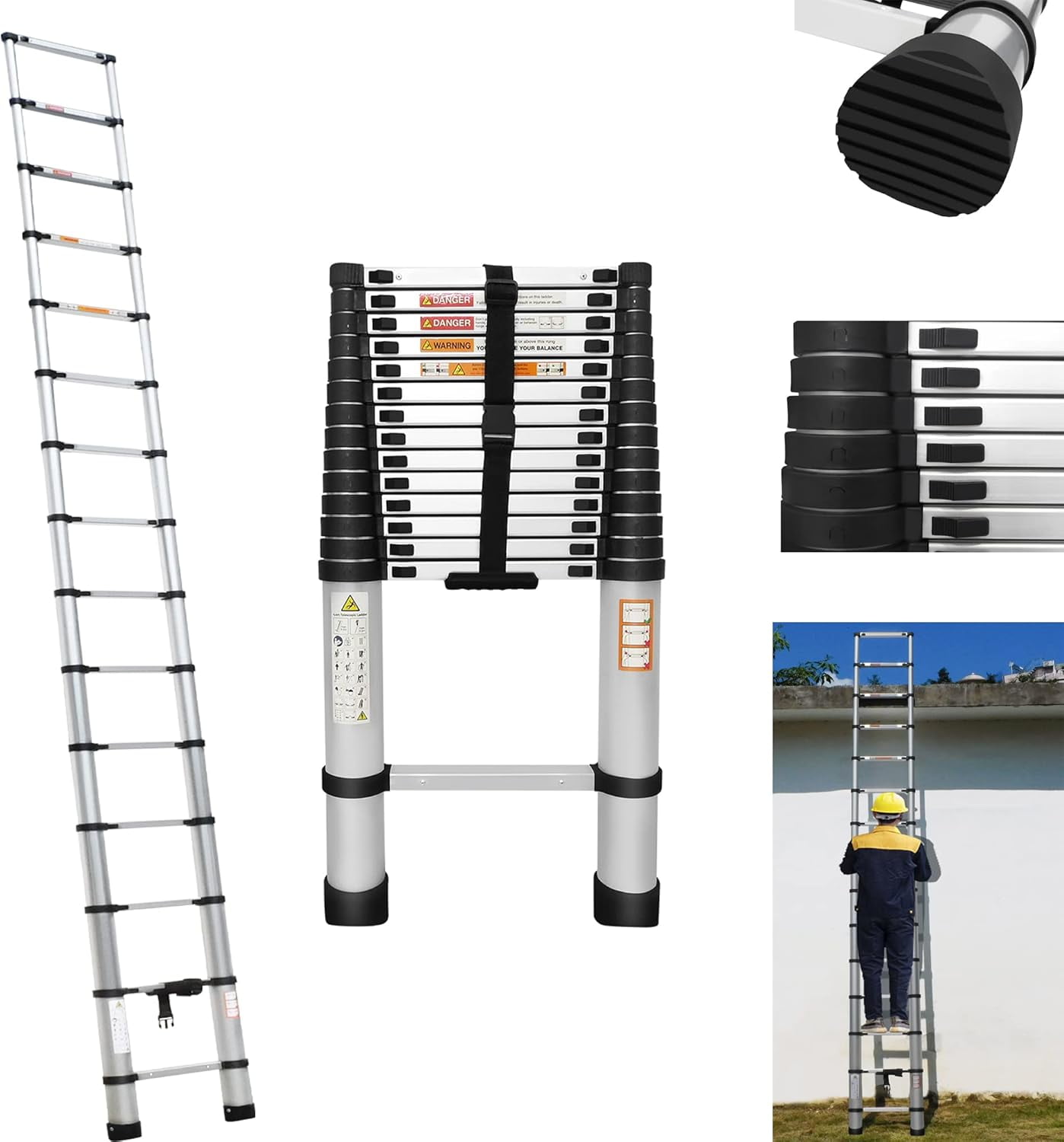 Telescoping Ladder 14.4FT Aluminum, Telescoping Attic Ladder RV Ladders ...