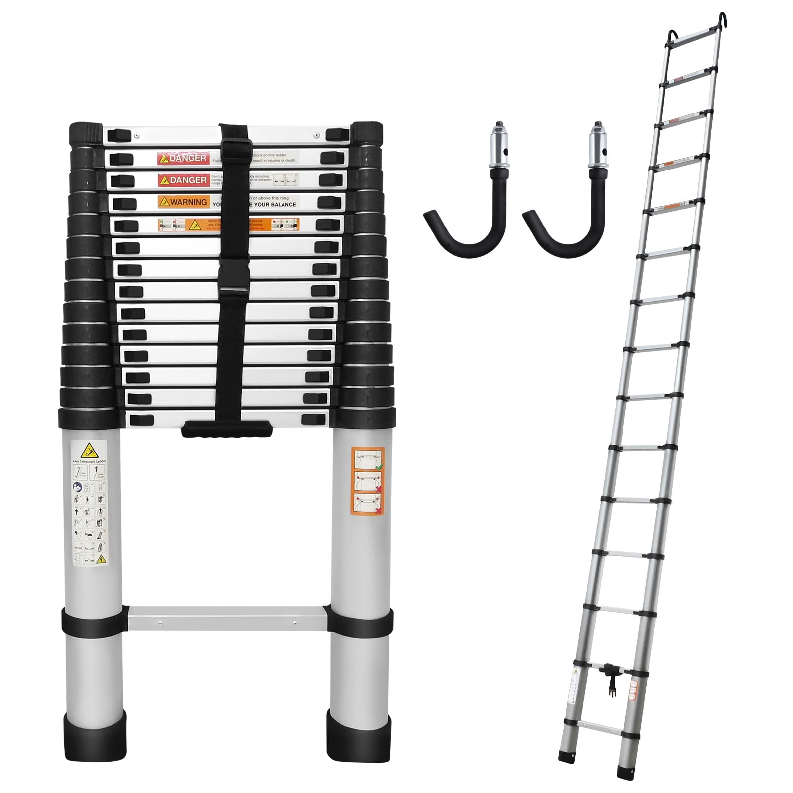 Telescoping Ladder 14.4ft Aluminum Extension Folding Ladder with 2 ...