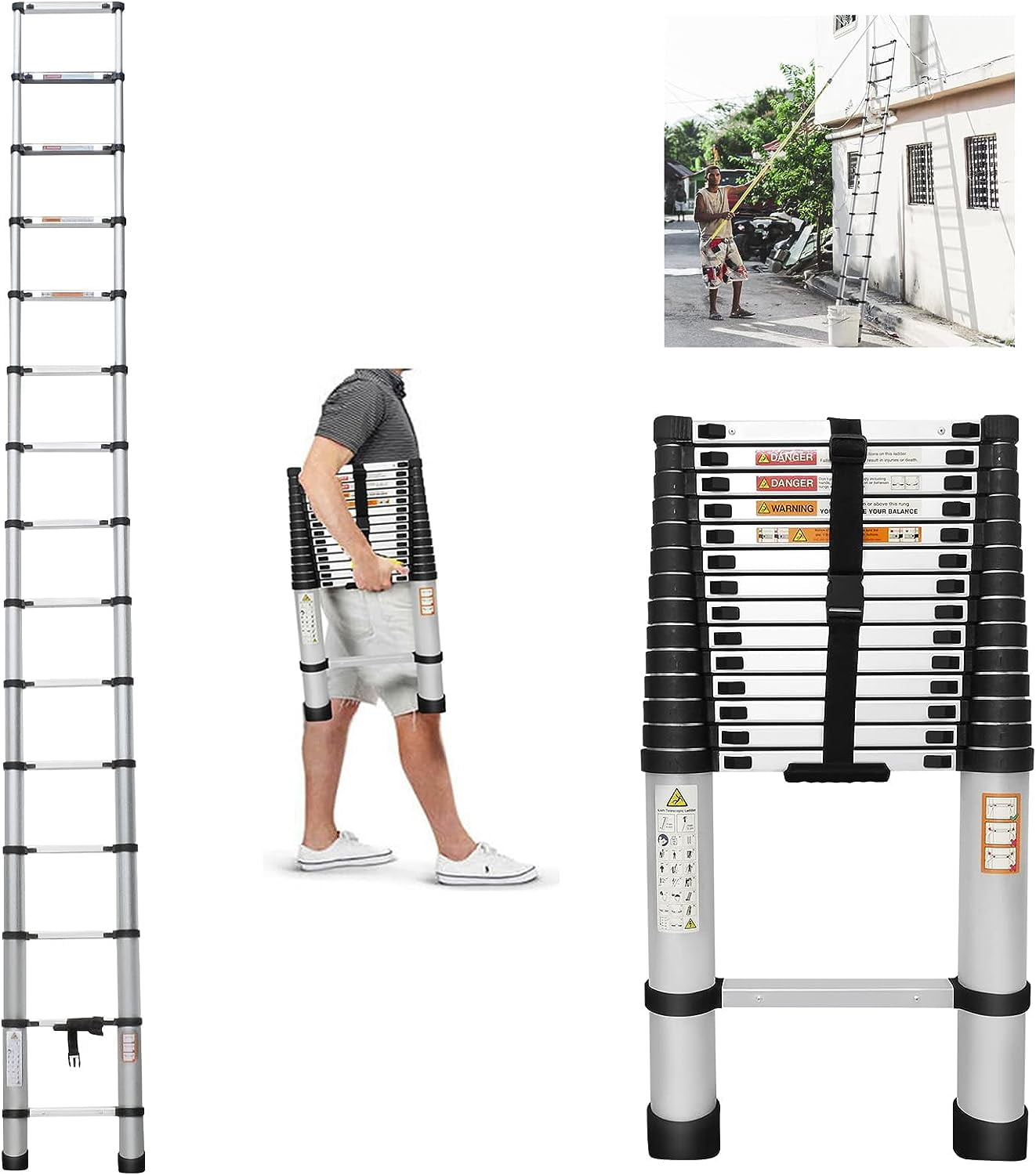 Telescoping Ladder, 14.4ft Telescopic Extension Ladder Extendable ...