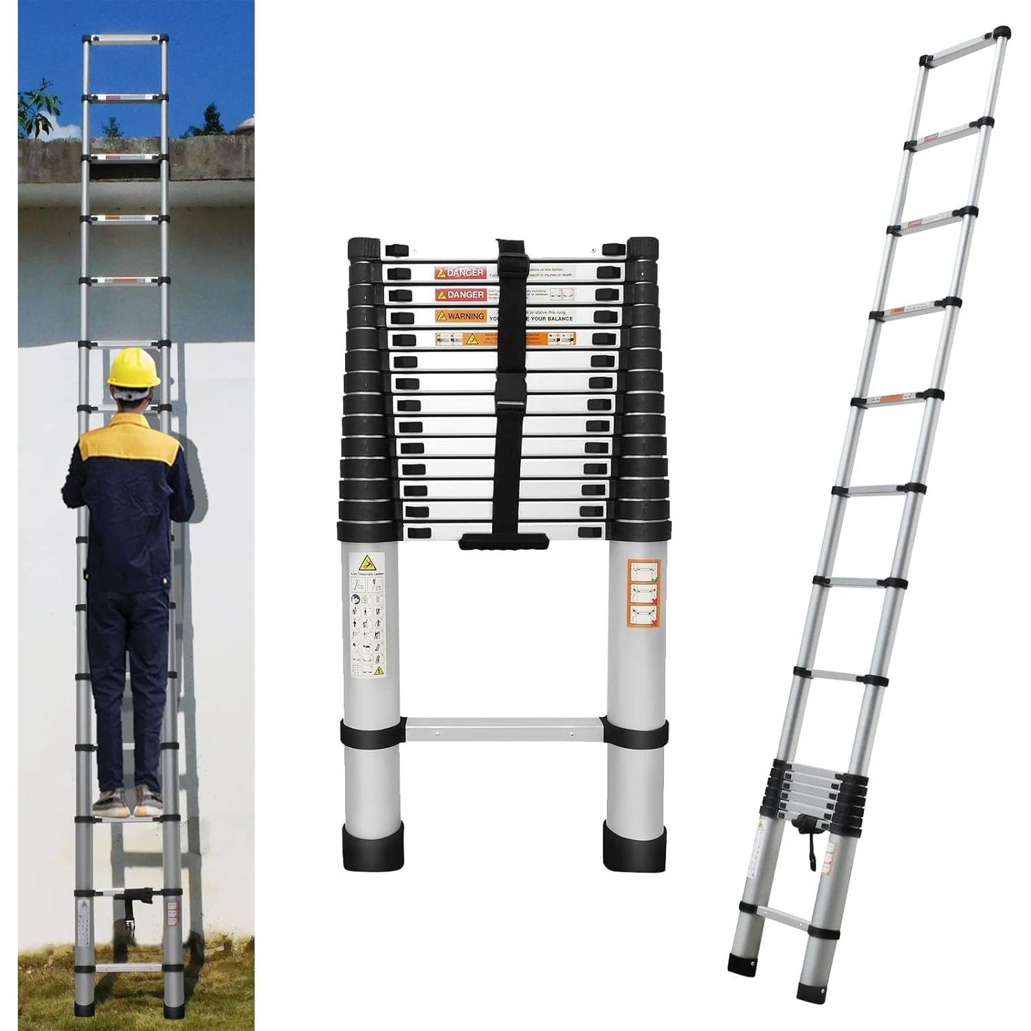 Telescoping Ladder, 14 FT Aluminum Telescopic Extension Extendable ...